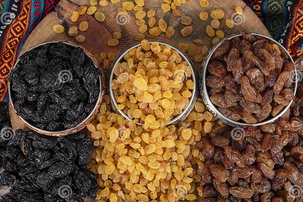 Collection of Raisins that Offers a Vibrant and Nutritious Array. Three ...