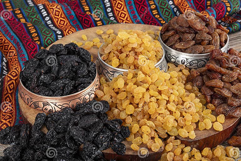 Collection of Raisins that Offers a Vibrant and Nutritious Array. Three ...