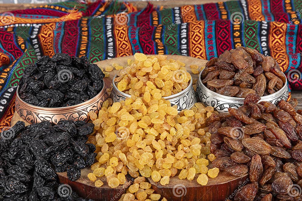 Collection of Raisins that Offers a Vibrant and Nutritious Array. Three ...