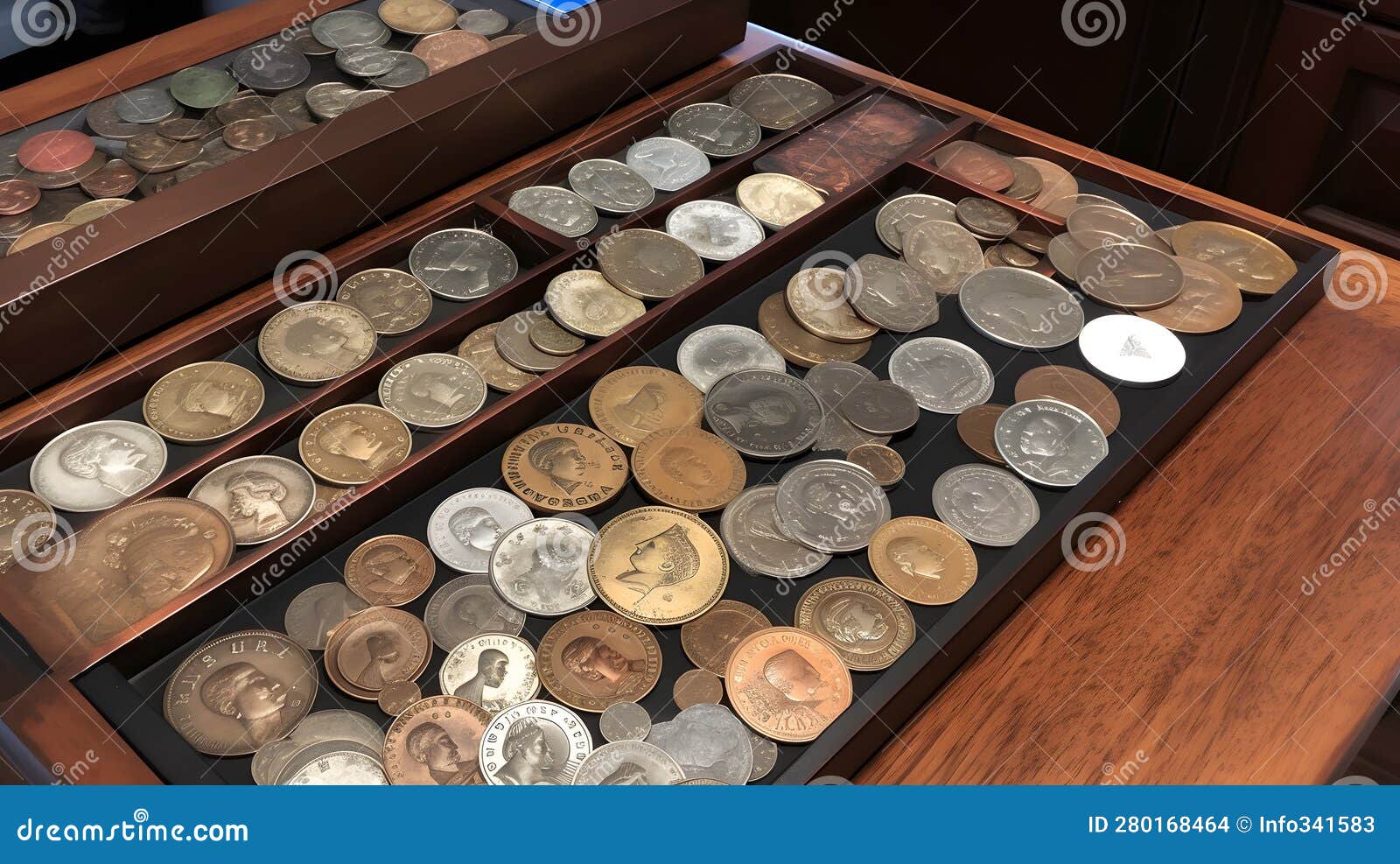 Collection of Rare Coins and Bills Generative AI Stock Illustration ...