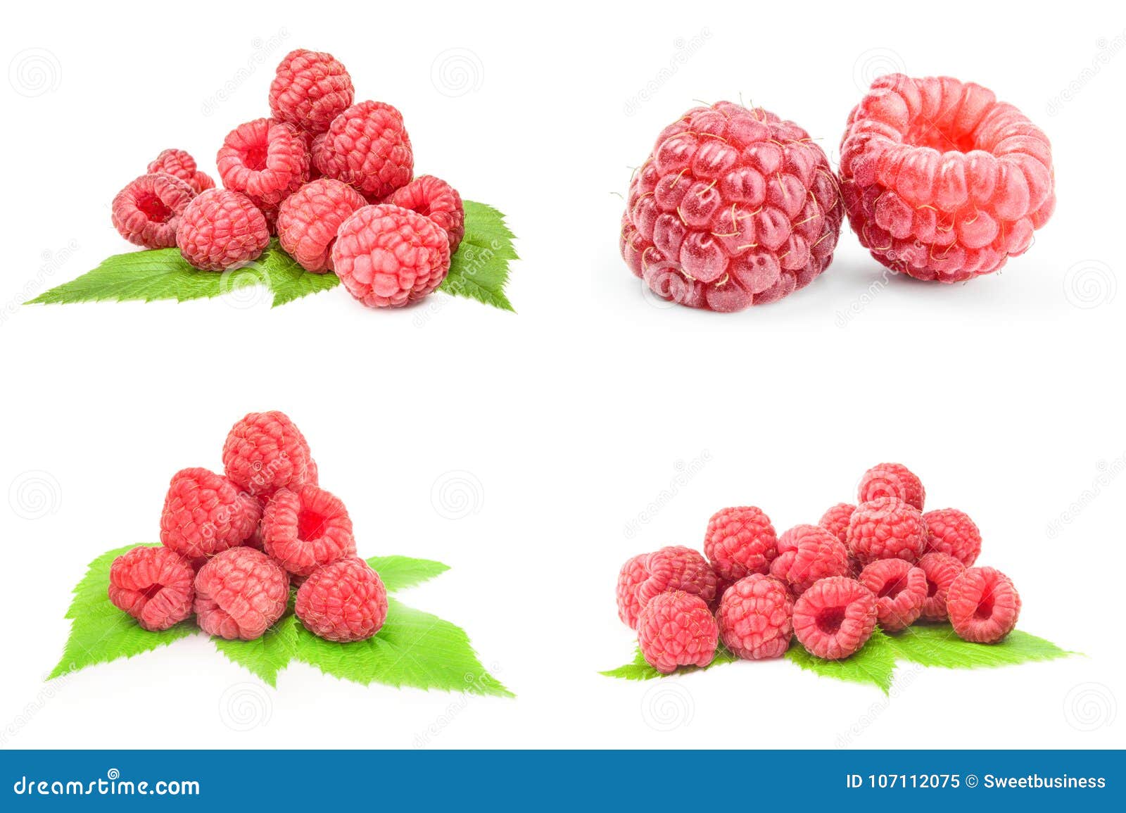 Collage of Raspberry with Leaf Isolated on a White Background Cutout ...