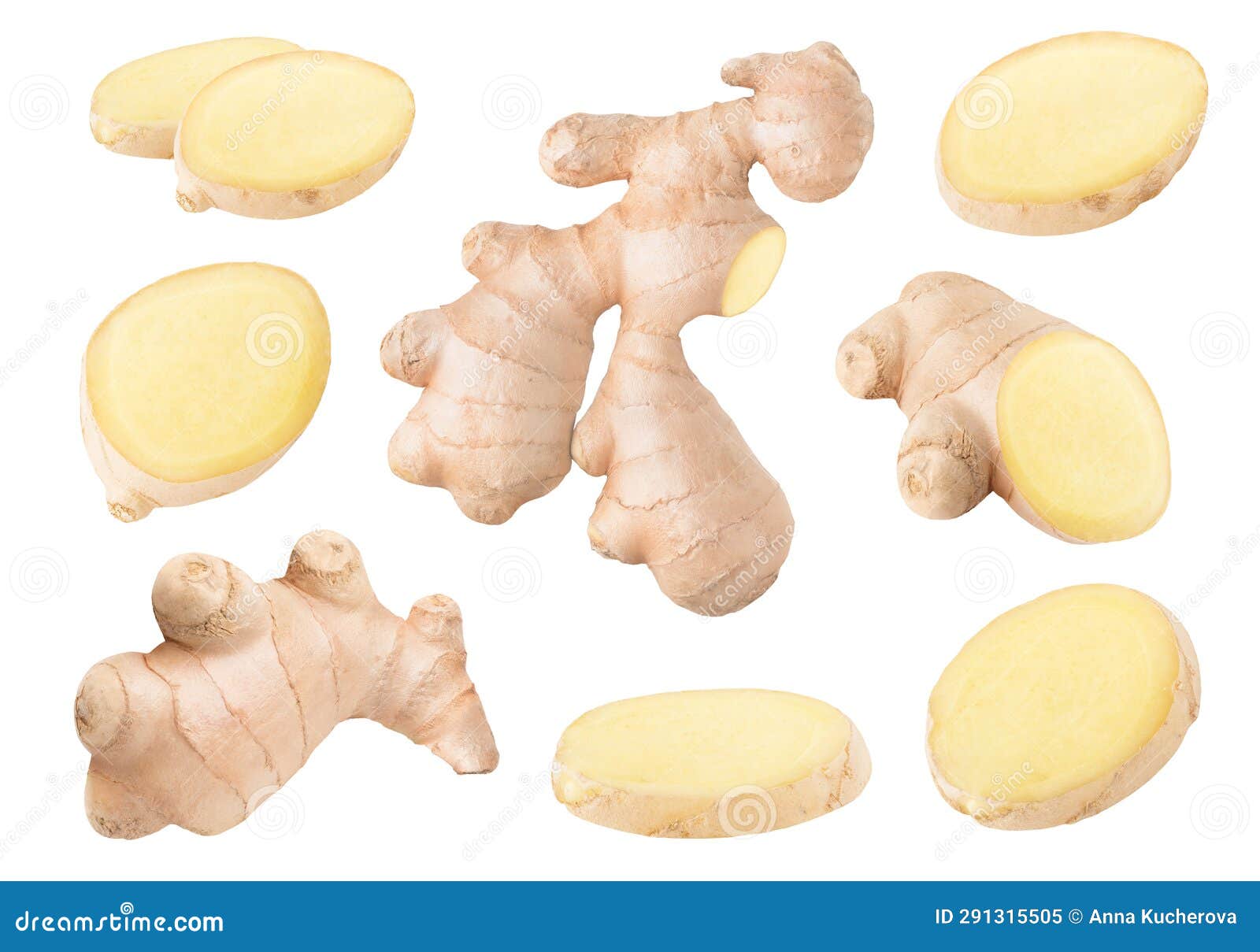 Collection of Raw Ginger Root Pieces Isolated on White Stock Image ...