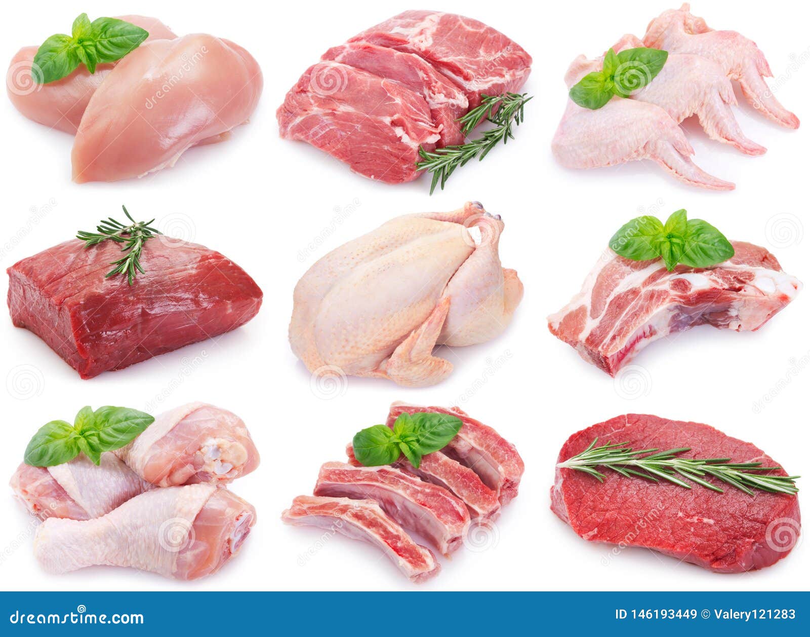 Collection of Raw Meat on White Background Stock Image - Image of bird ...