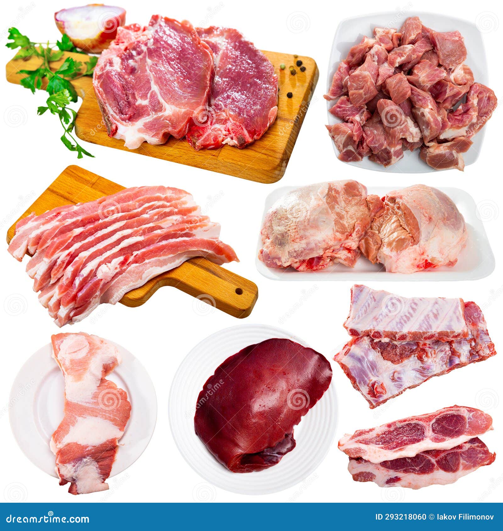 Collection of Raw Pork Meat Isolated on White Stock Photo - Image of ...