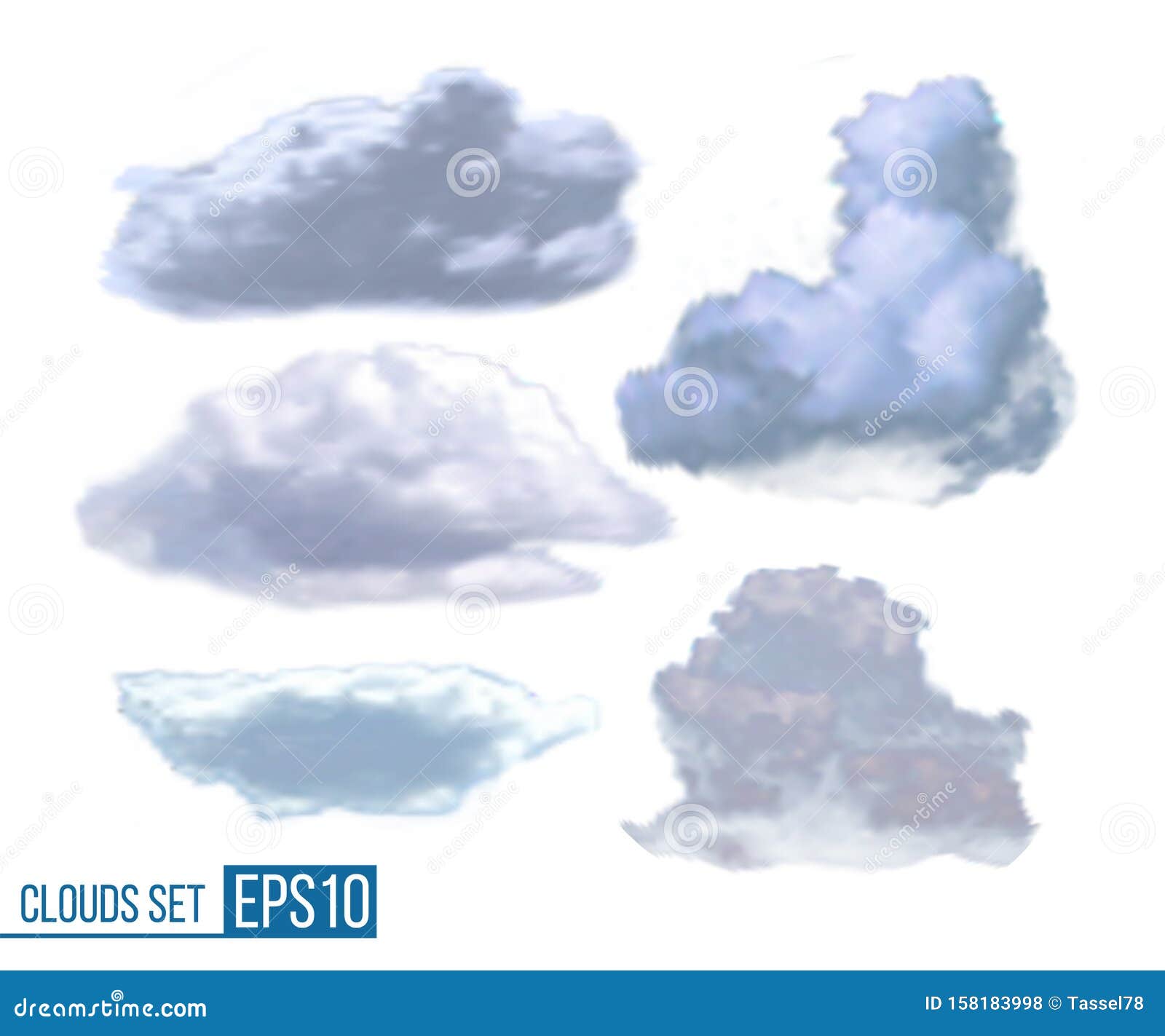Collection of Realistic Clouds Isolated on White Stock Vector ...