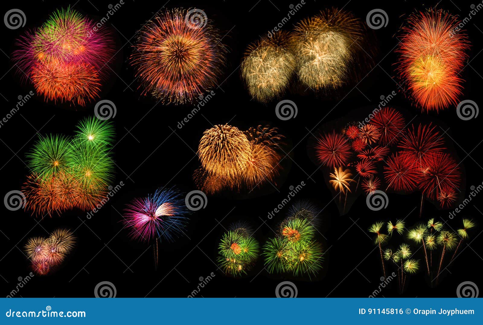 Collection of Realistic Colorful Fireworks Stock Photo - Image of dark ...