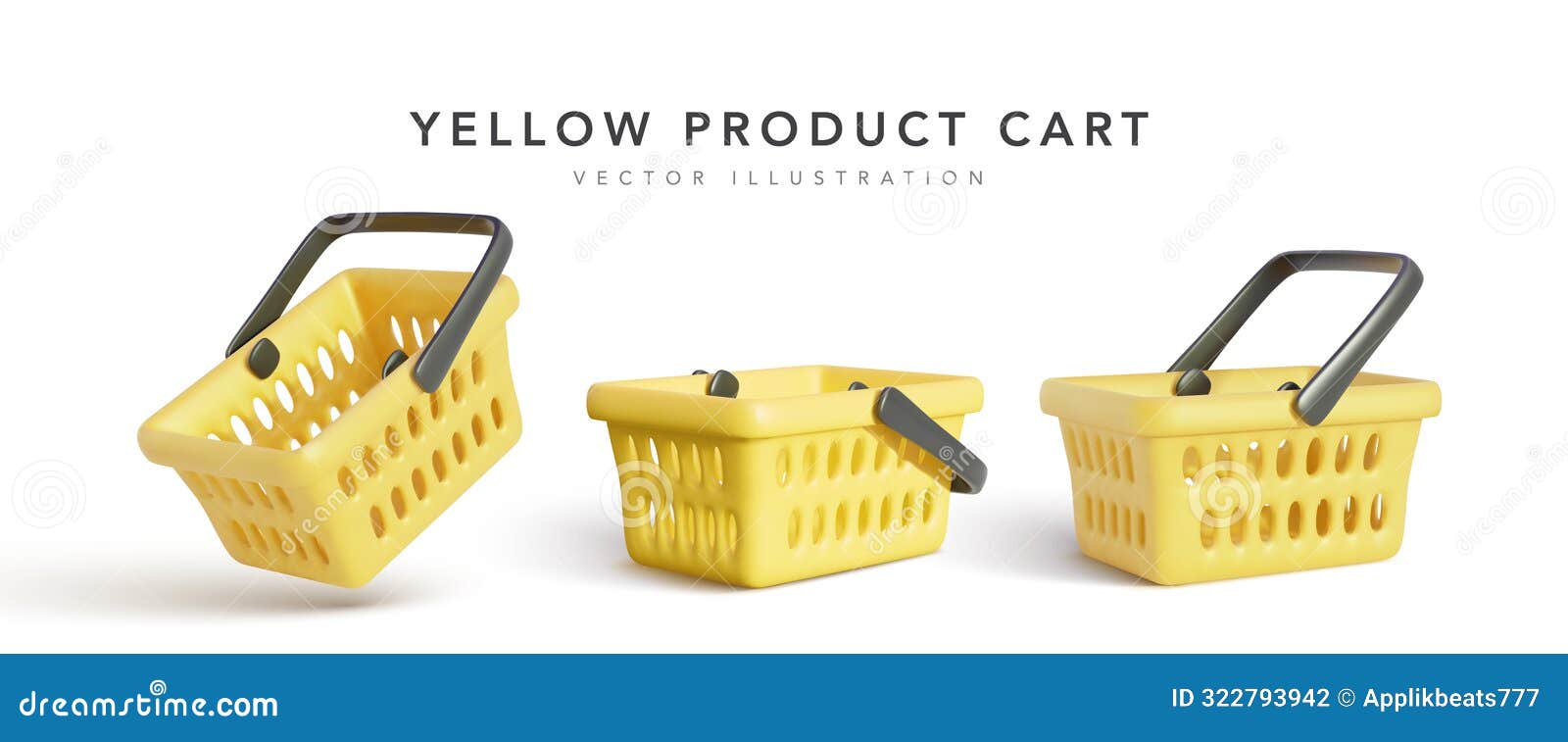 Collection of Realistic 3d Yellow Shopping Carts Isolated on White ...