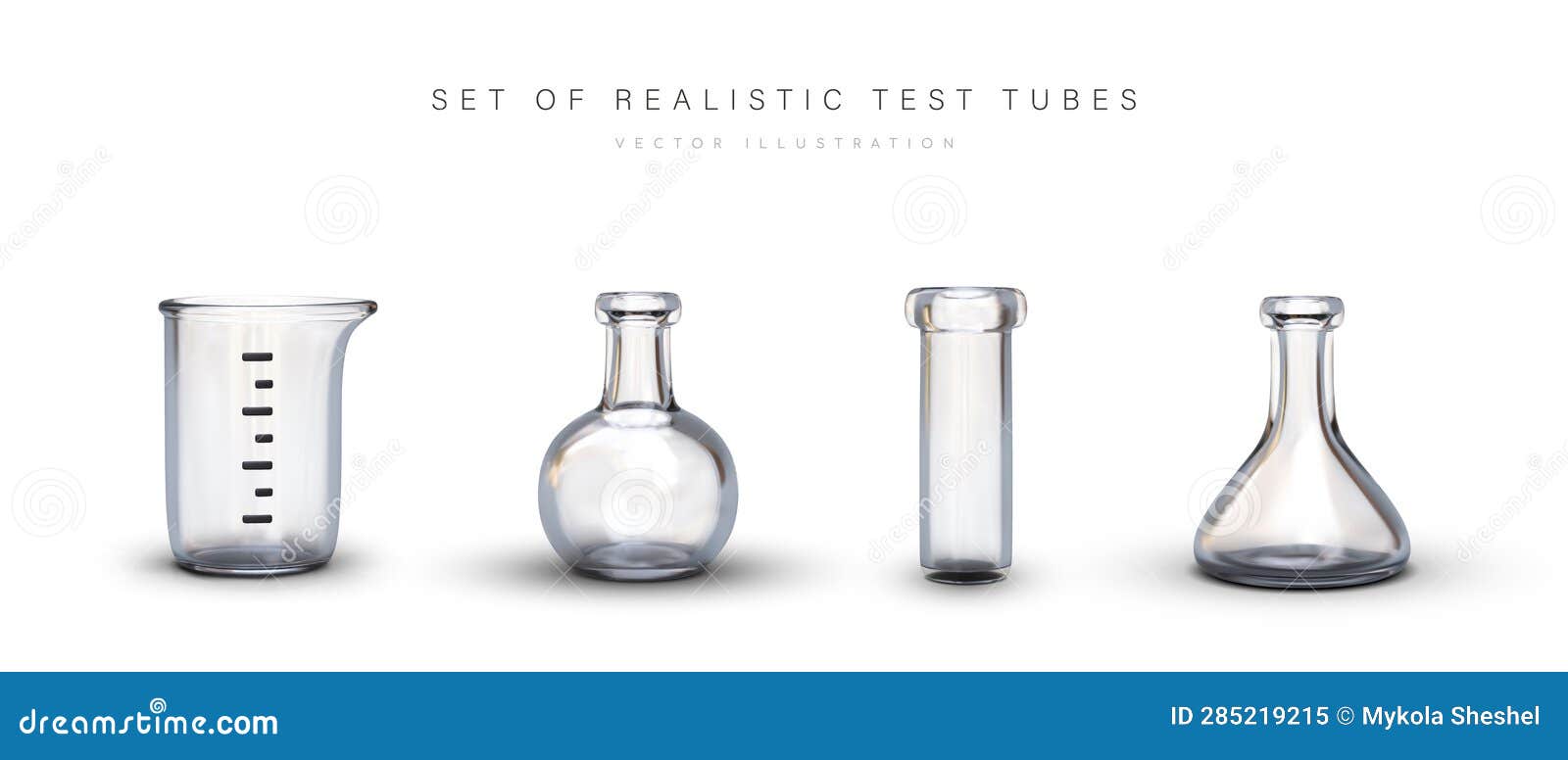 Collection of Realistic Empty Labware. Clean, Washed Test Tubes, Beaker ...