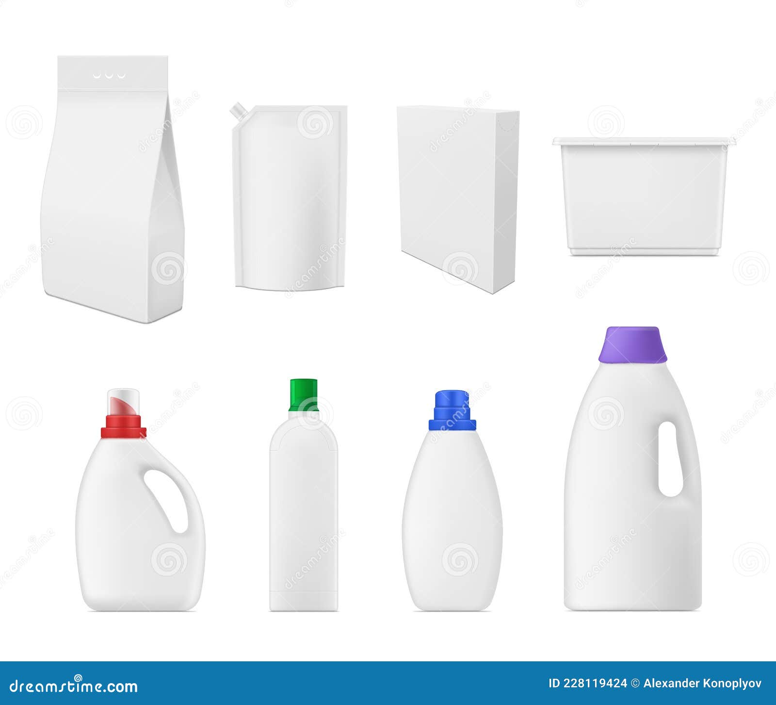 Collection of Realistic Laundry Detergent Pack and Bottle Container ...