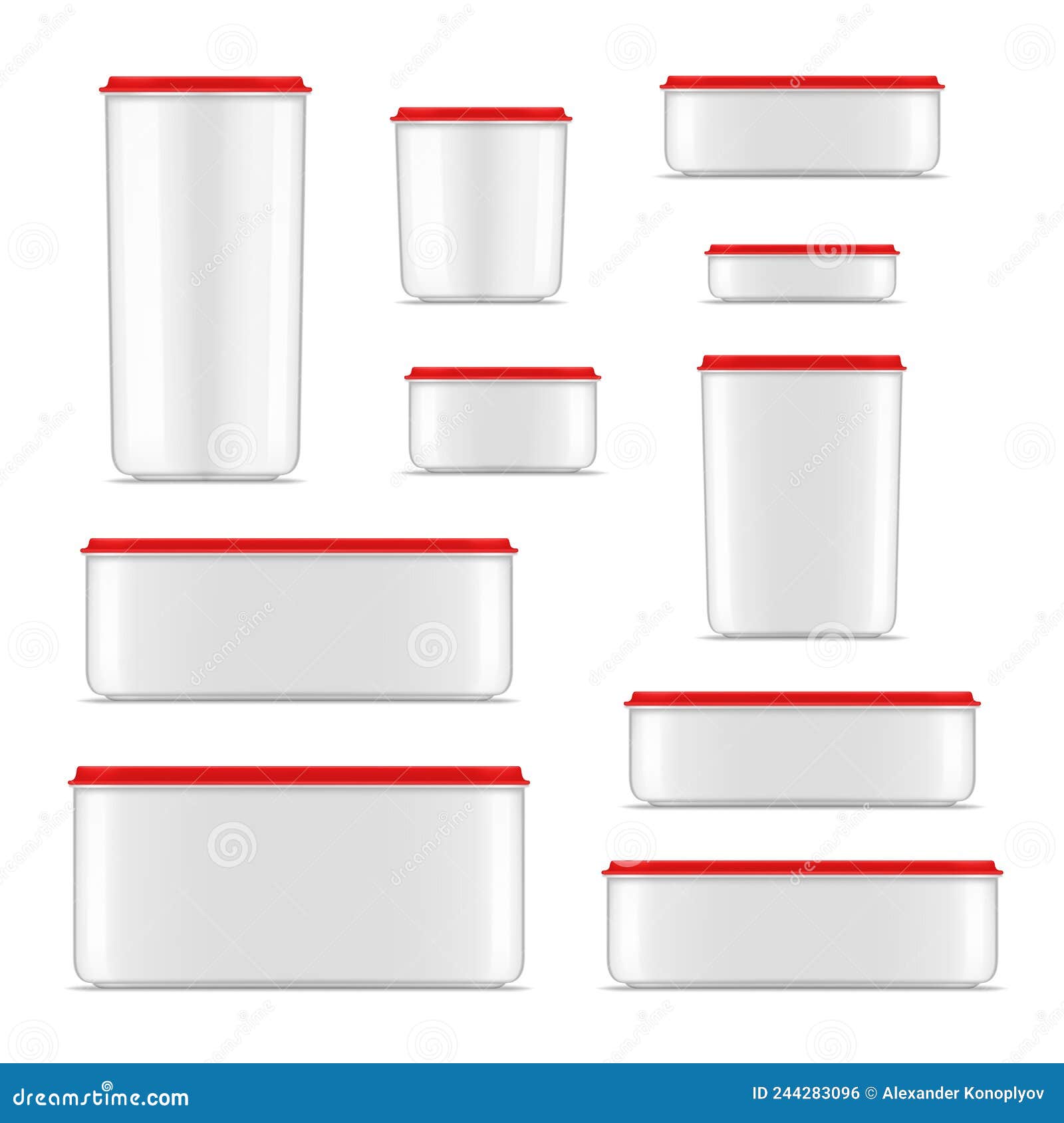 Collection Realistic Transparent Plastic Food Containers with Red Cap ...