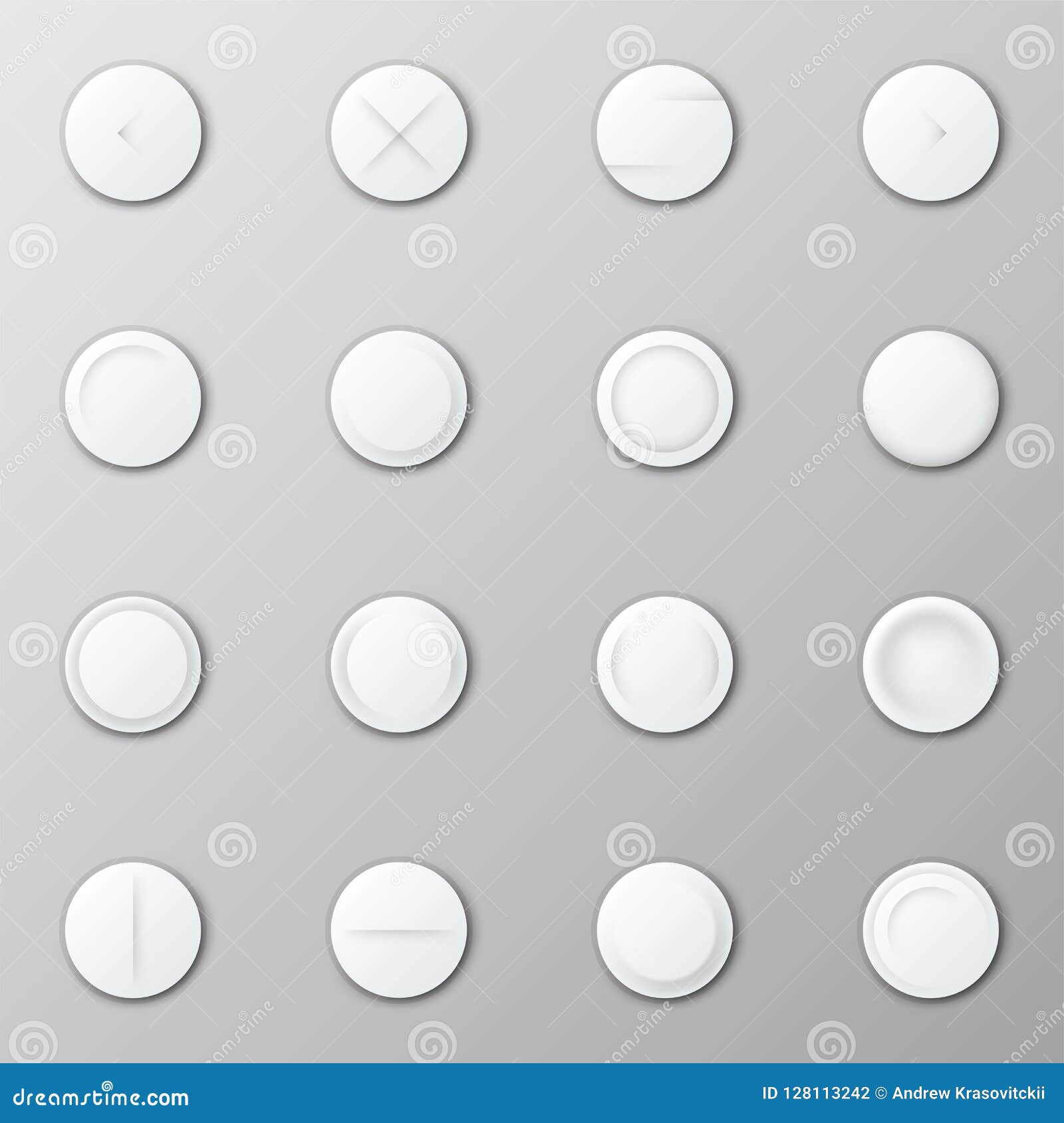 Collection of Realistic White Round Buttons with Different Surface ...