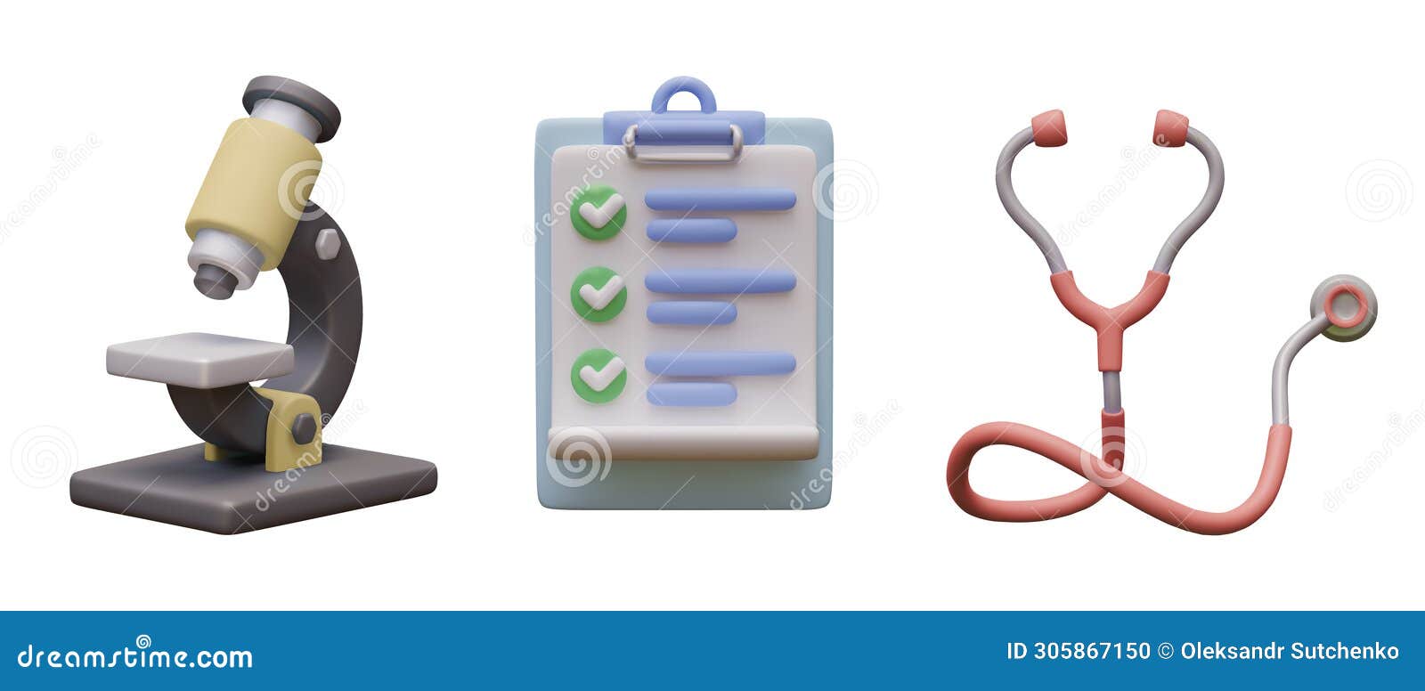 Collection of Realistic Yellow Microscope, Blue Clipboard with ...