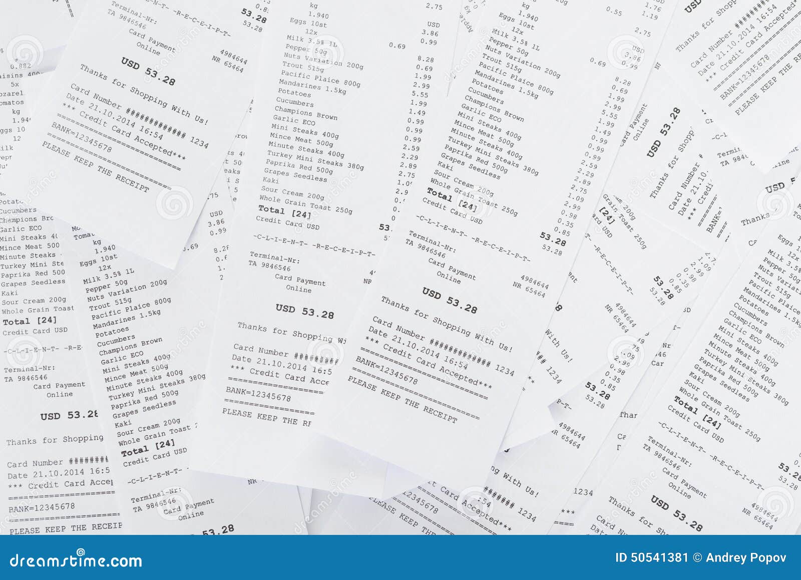 Collection of receipts stock image. Image of figures - 50541381