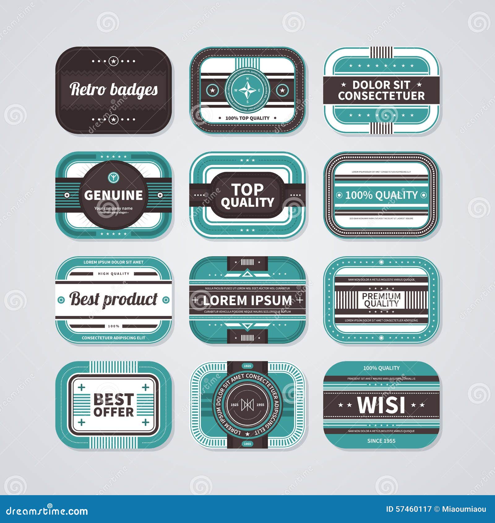 Collection of 12 Rectangle Badges in Retro Style. EPS10. Stock Vector ...