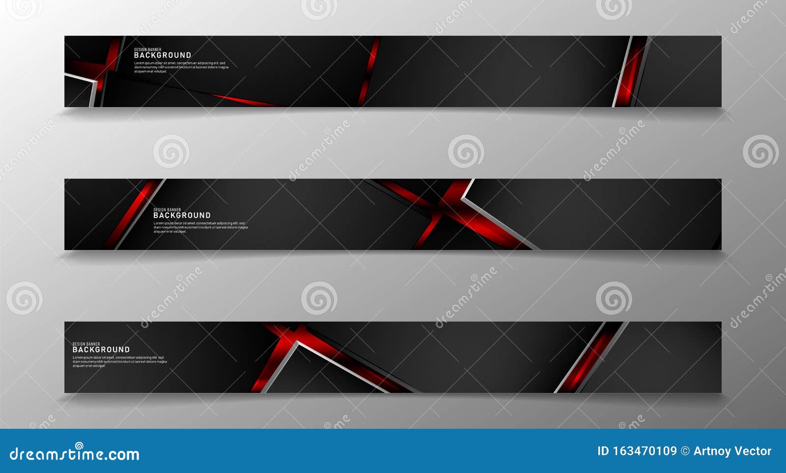 Collection of Rectangular Banners. Geometric Shapes Background Overlapping Dark Red Gray. Vector ...