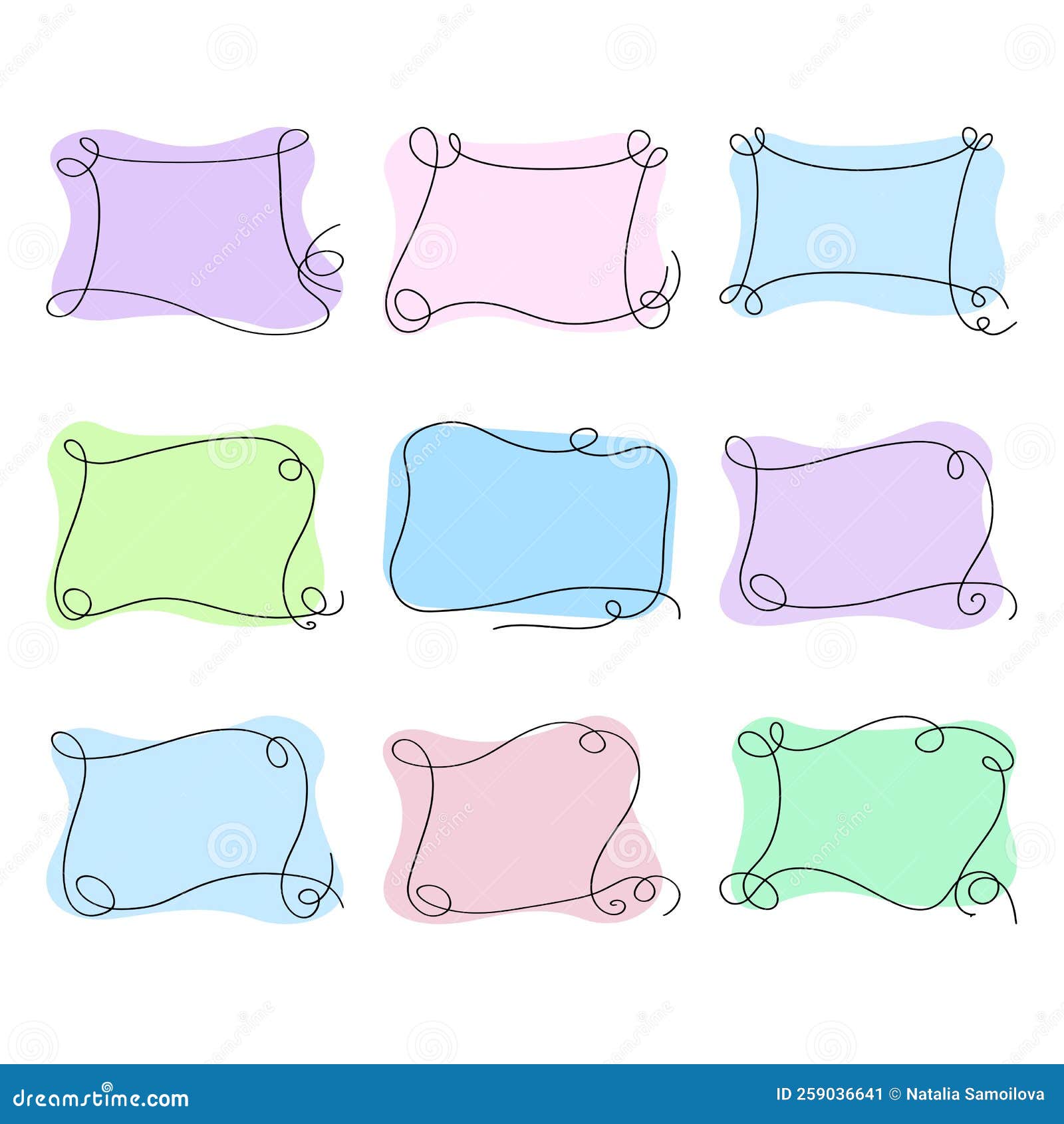 Collection of Rectangular Frames , Hand-drawn with One Line, Copy Space ...