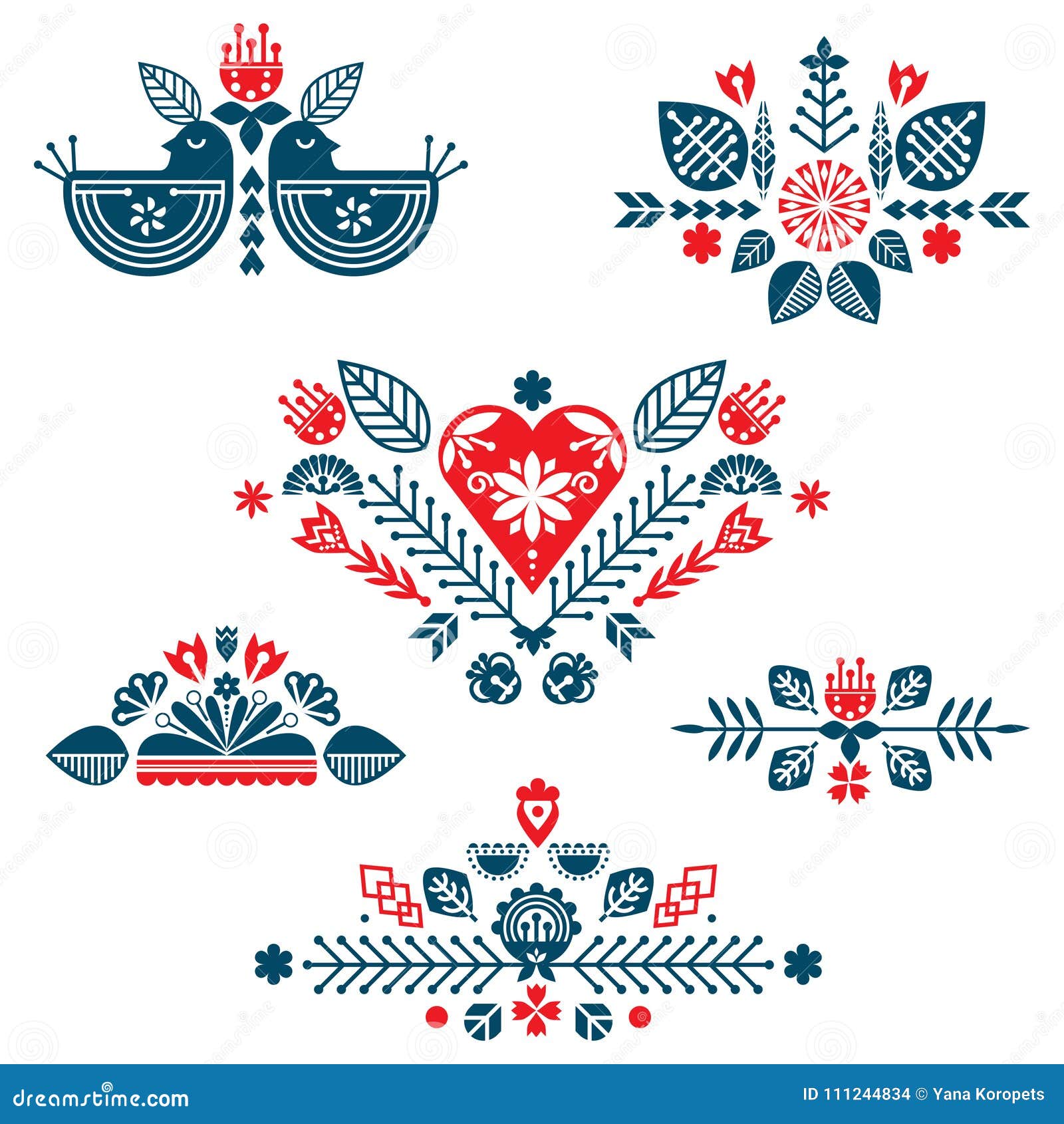 Collection of Red and Blue Compositions of Ethnic Elements. the Nordic ...