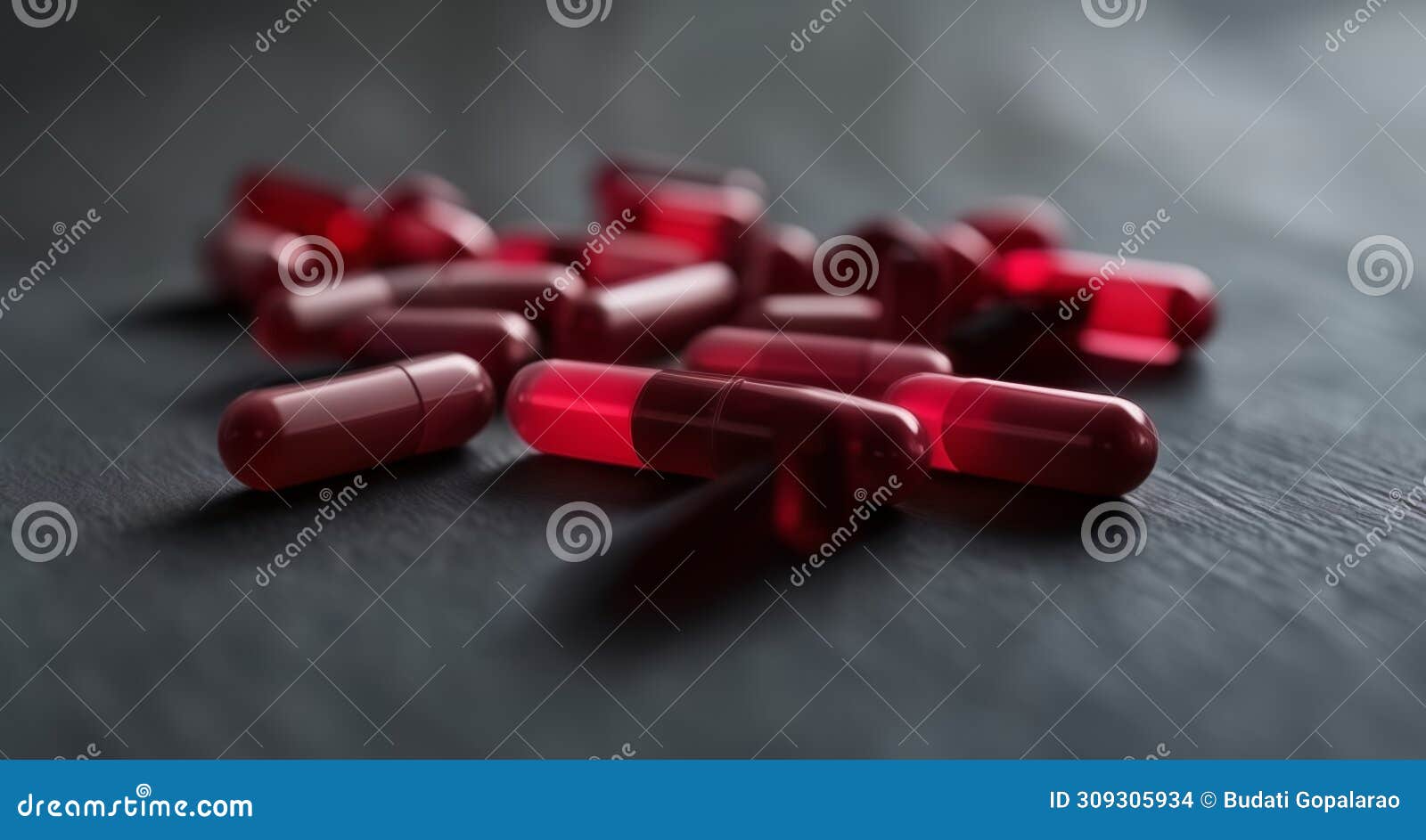 A Collection of Red Capsules on a Dark Surface Stock Illustration ...