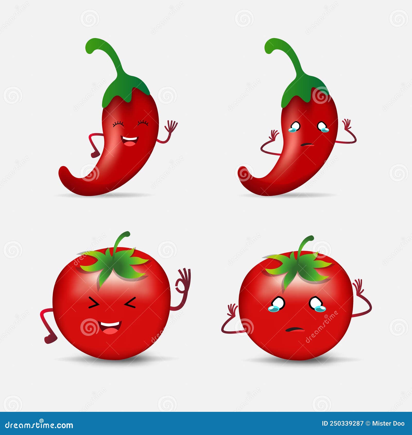 Collection of Red Chilli and Tomato Cartoon Character Design Icon ...