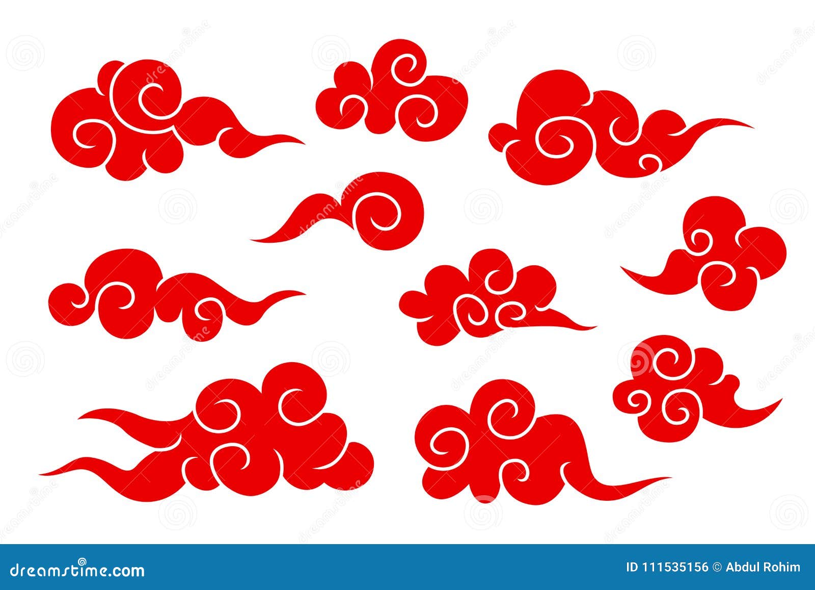 Collection of Red Chinese Cloud Symbols Stock Vector - Illustration of ...