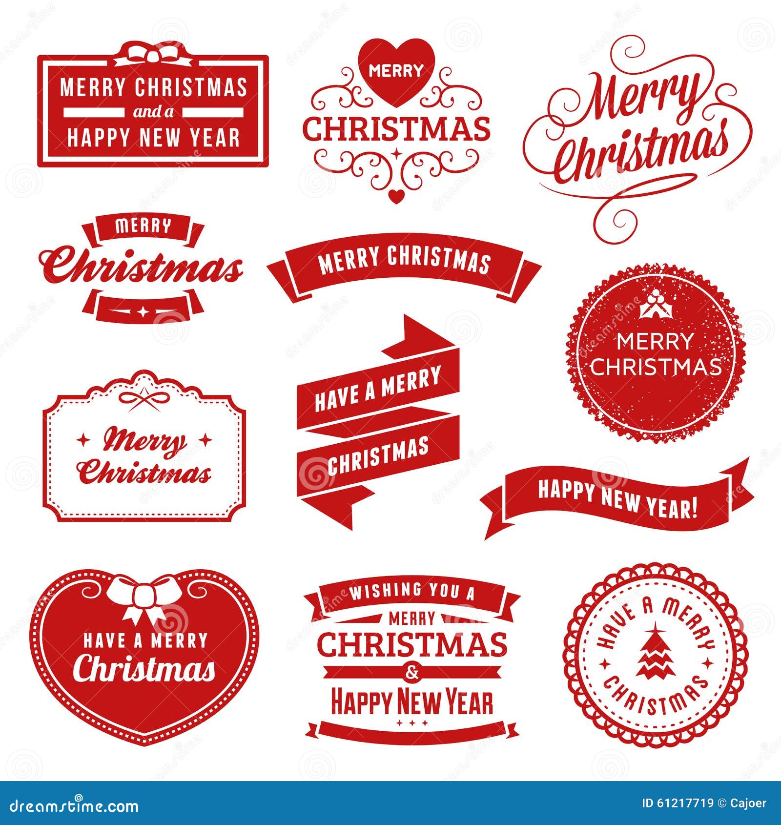 Collection of Red Christmas Labels, Ribbons and Ornaments Stock Vector ...