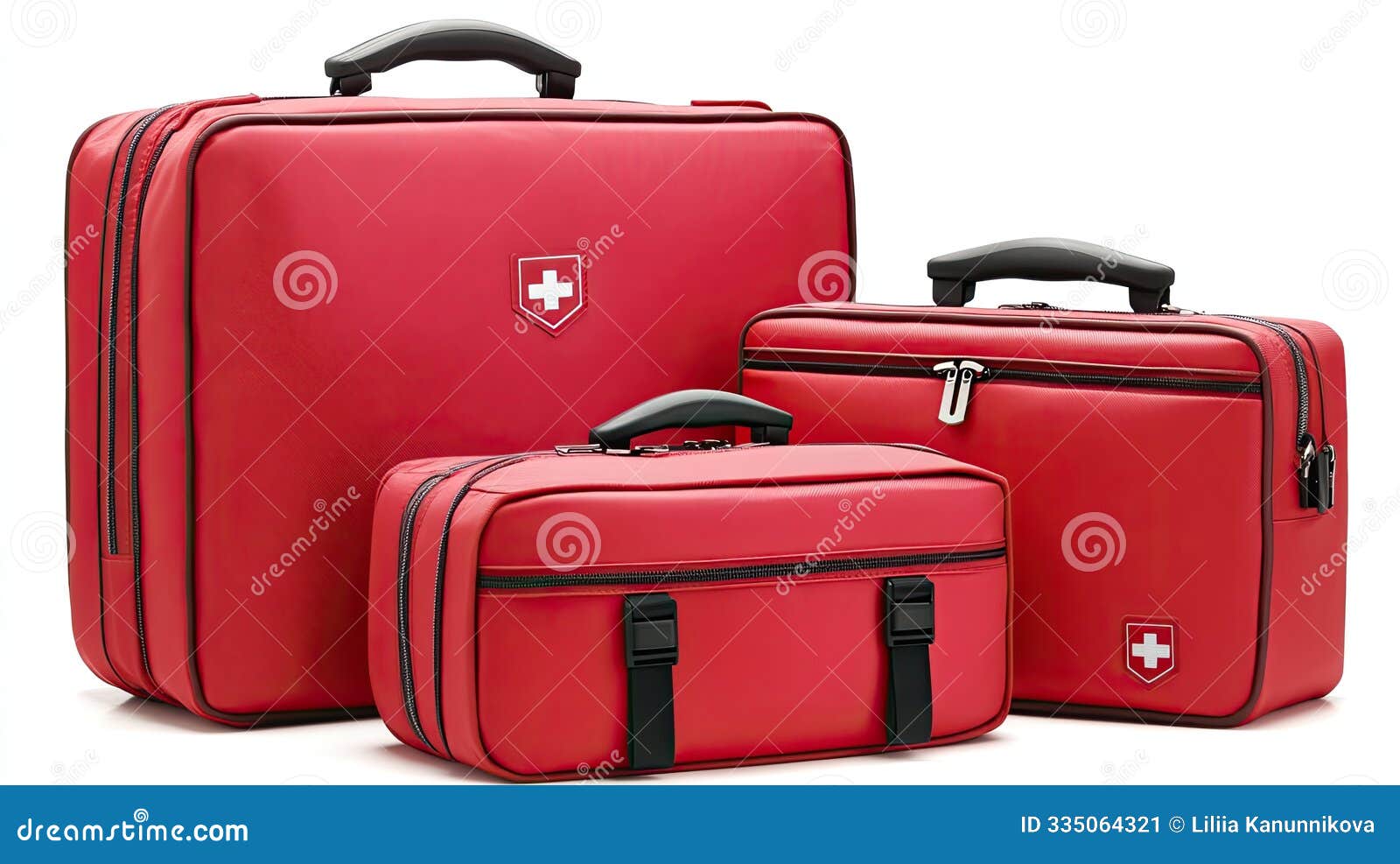 A Collection of Red First Aid Kit Bags Displayed Against a White ...
