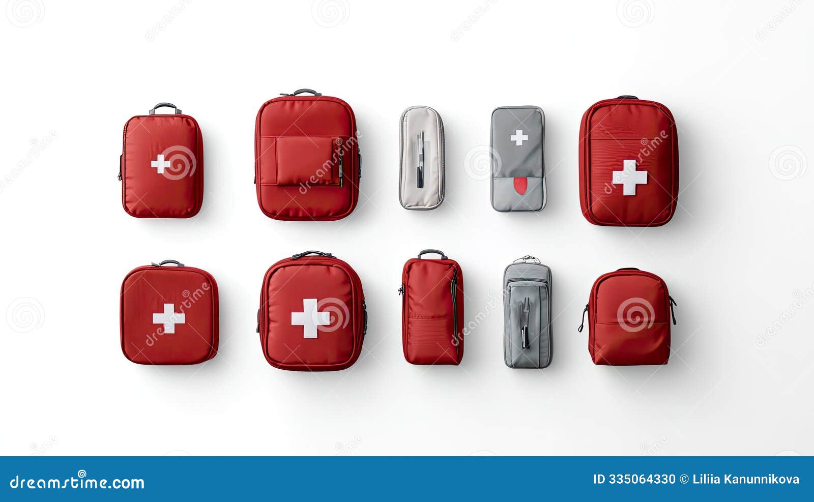 A Collection of Red First Aid Kit Bags Displayed Against a White ...