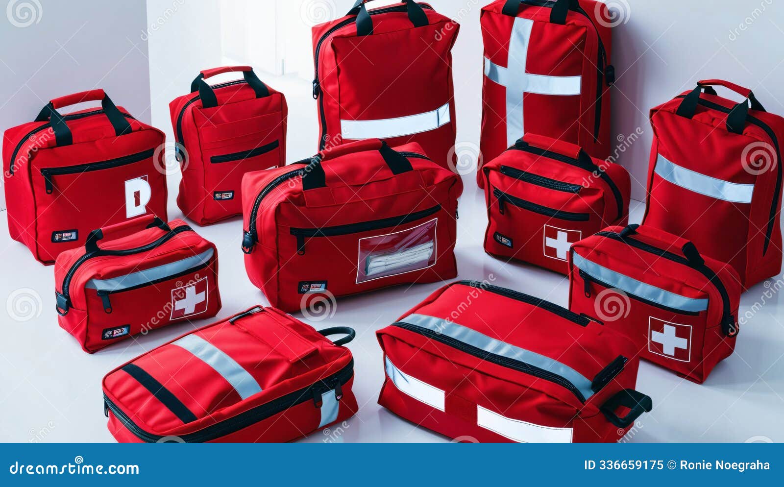 A Collection of Red First Aid Kit Bags Displayed Against a White ...