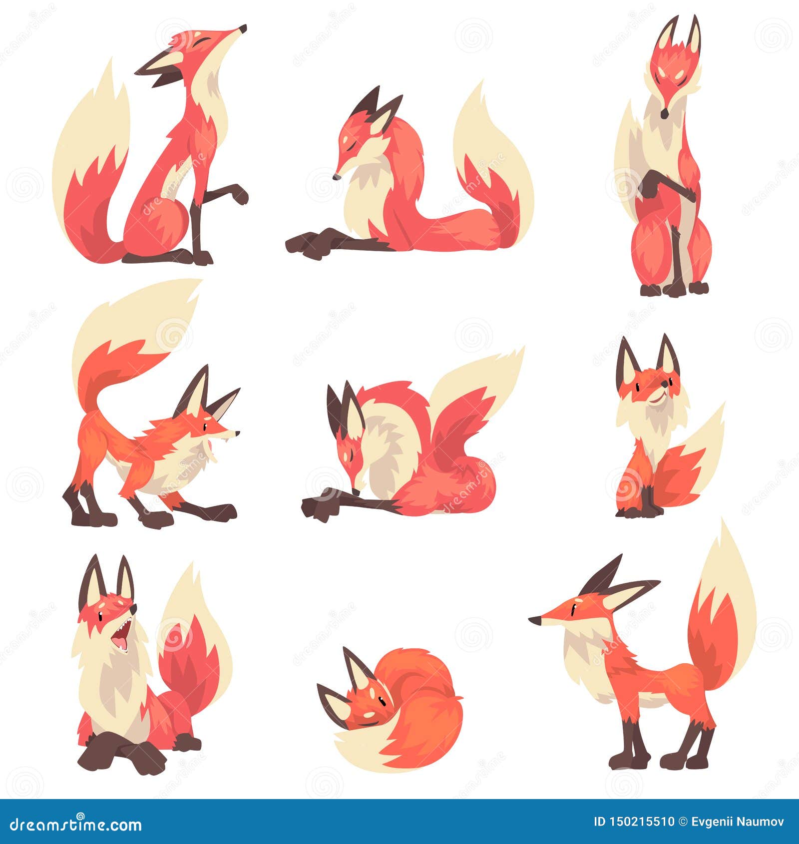 Collection of Red Foxes Characters Cartoon Vector Illustration Stock ...