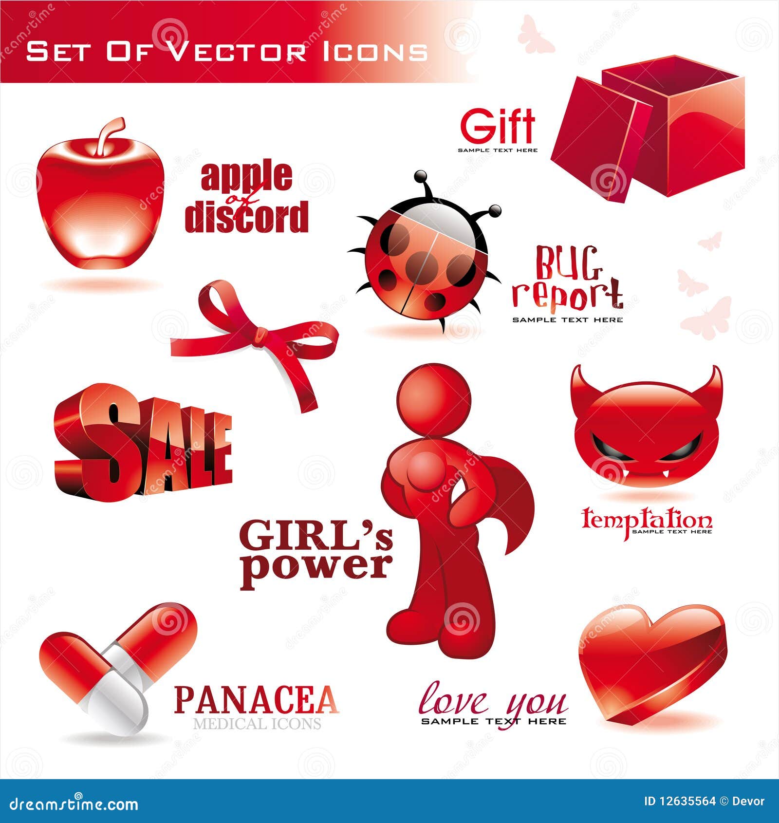 Collection of Red Glossy Icons Stock Vector - Illustration of ...