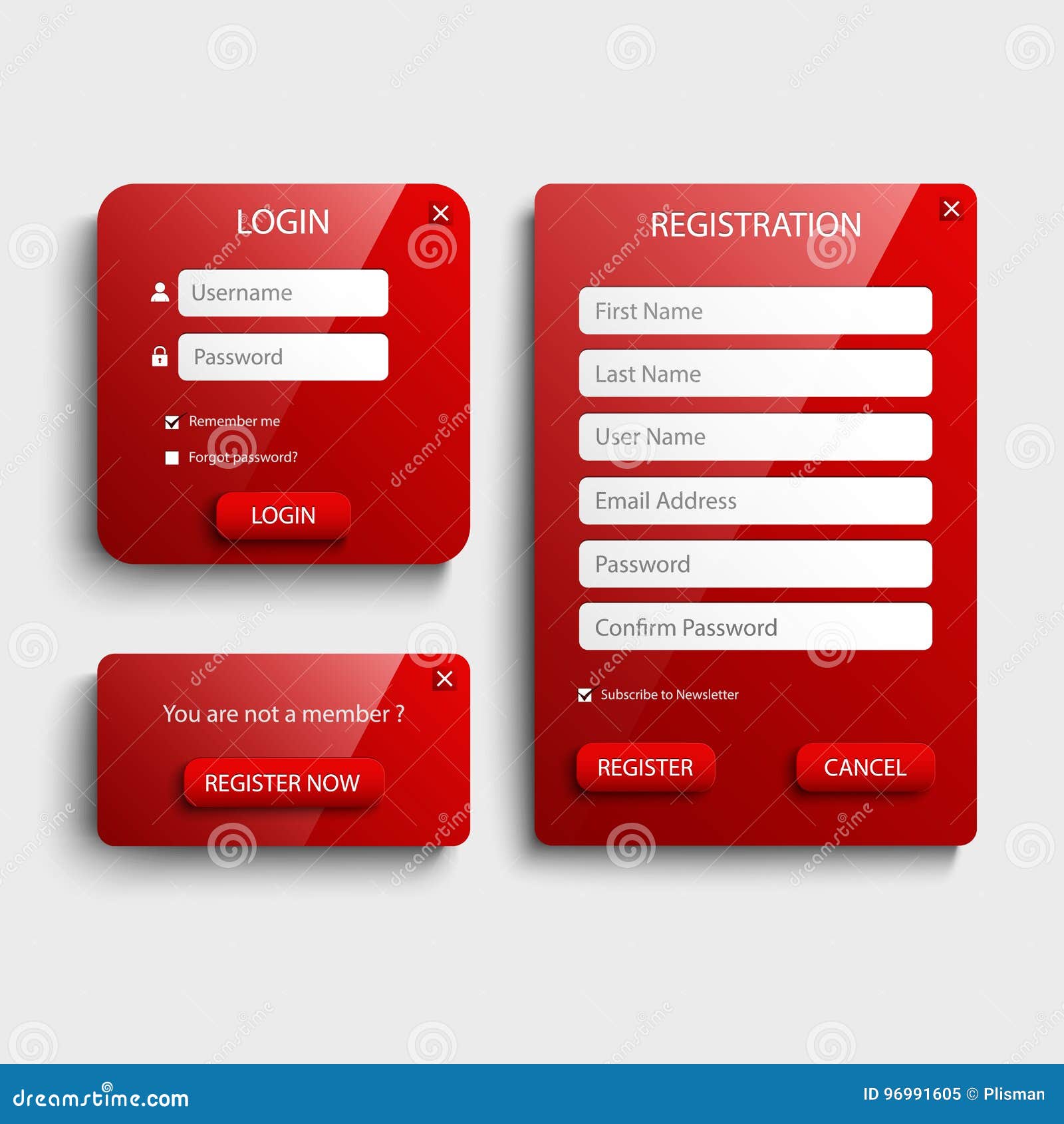 Collection Red Login and Register Web Screen Template Stock Vector ...