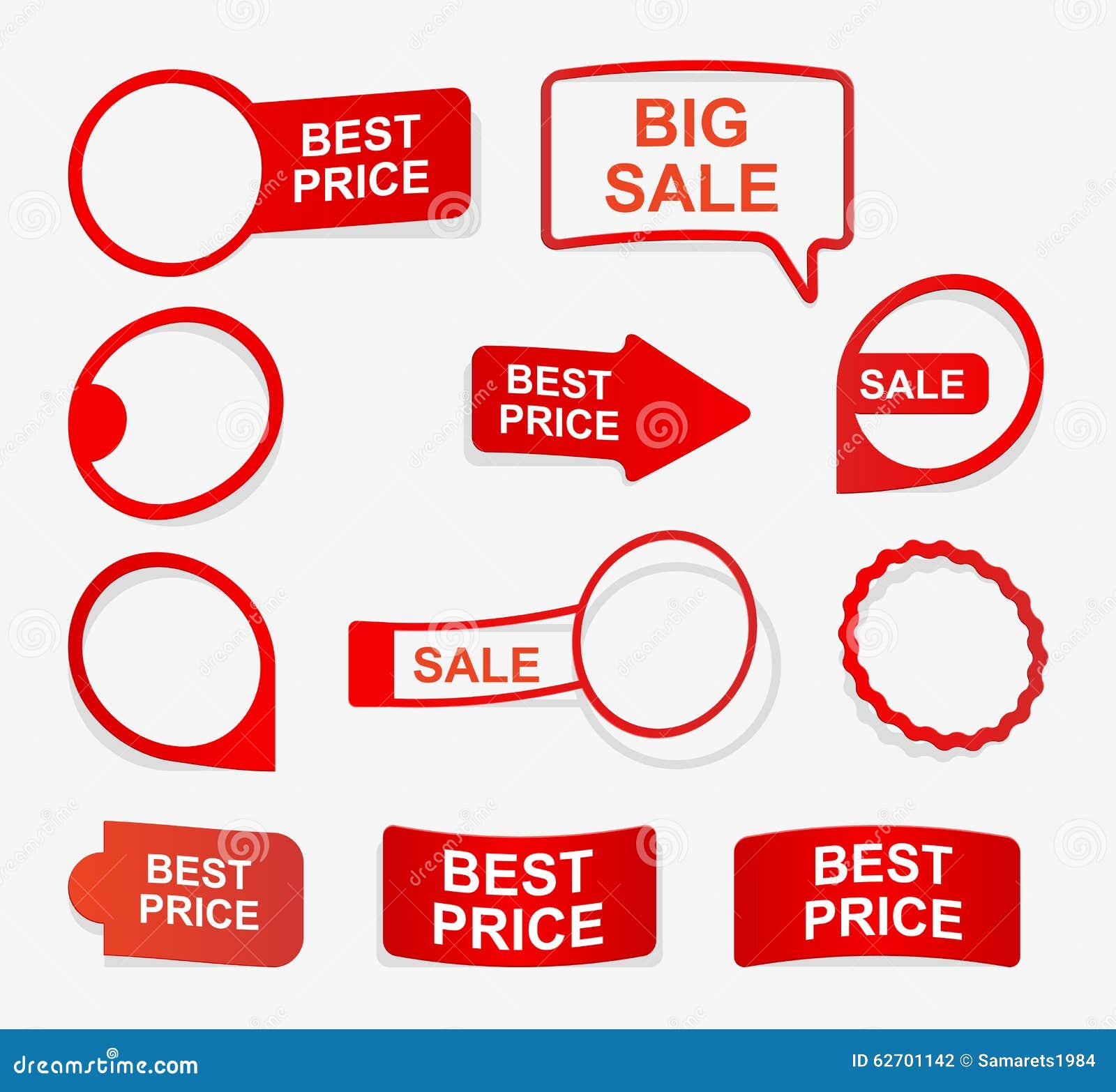 Collection Red Paper Labels in the Form of Stickers. Design Elements ...