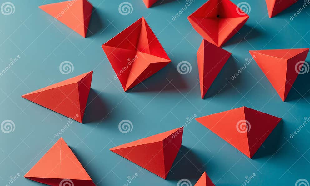 Collection Red Paper Triangles Arranged in Grid-like Pattern Against ...