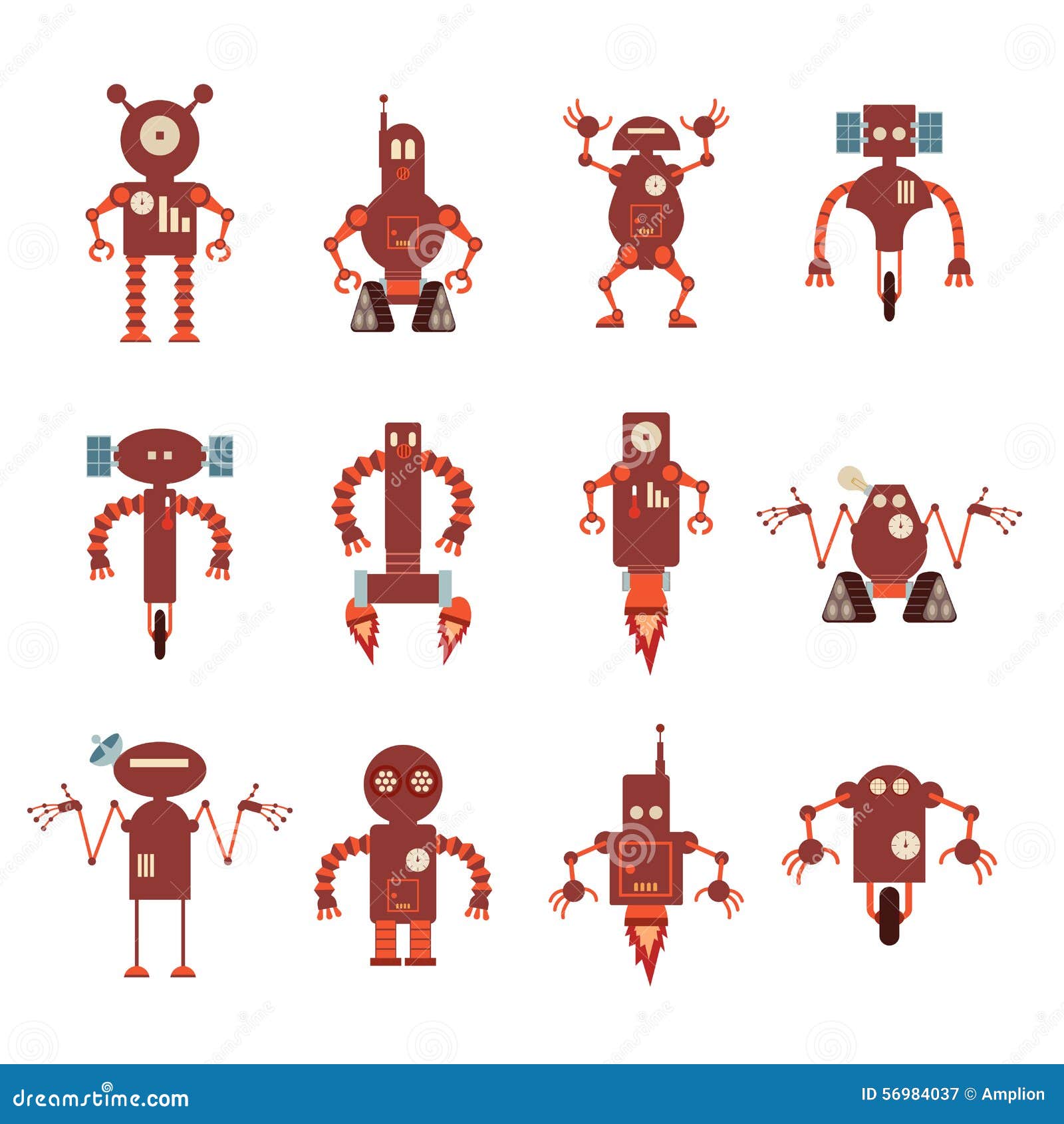 Collection of Red Robot Icons Stock Vector - Illustration of ideas ...