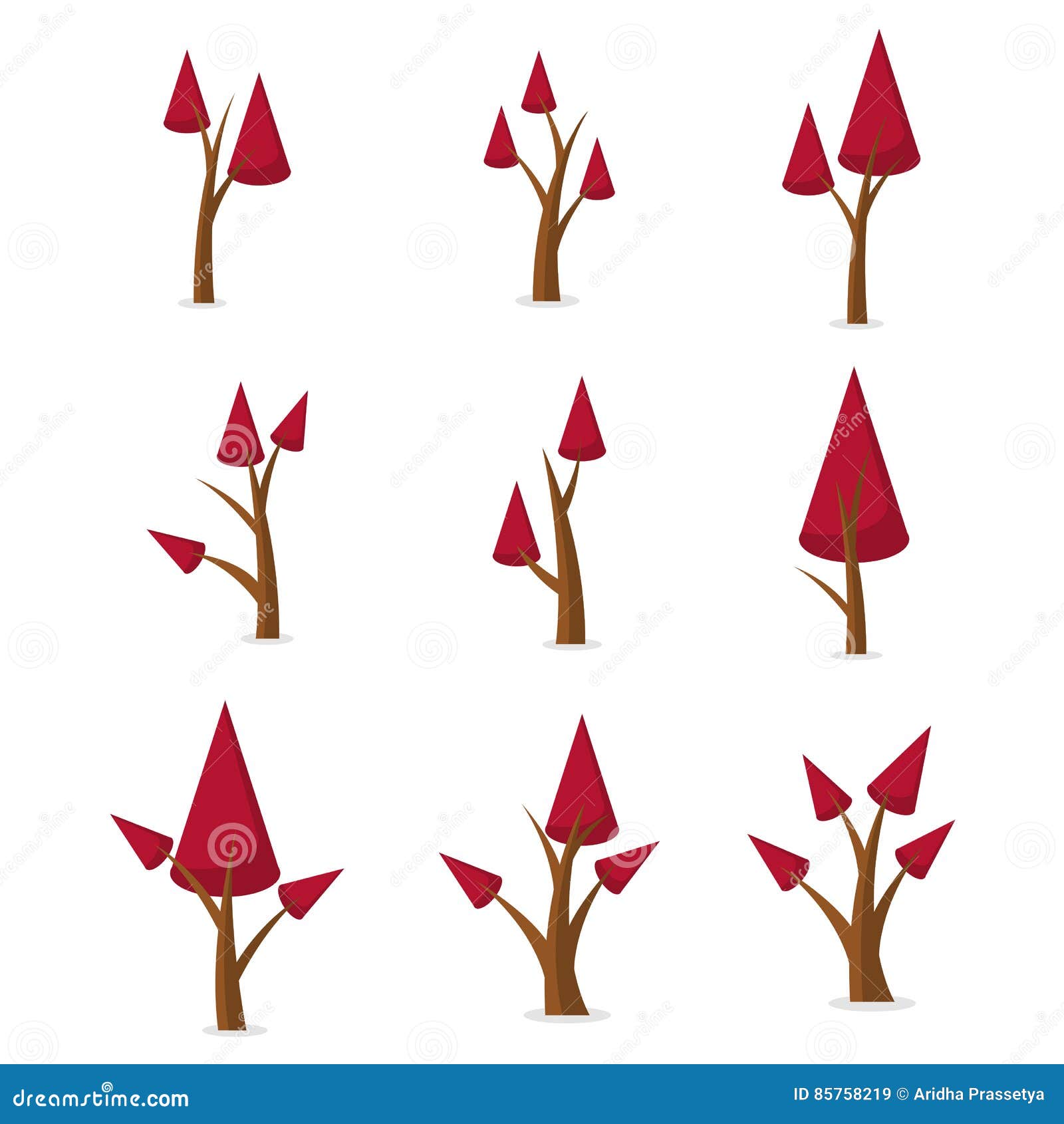 Collection of red tree set stock vector. Illustration of autumn - 85758219
