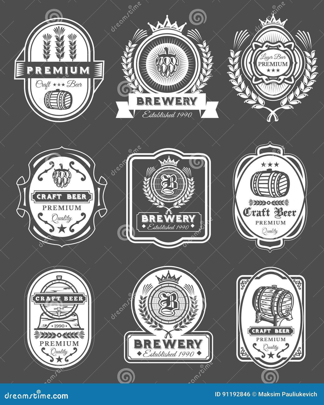 Collection Retro Beer Emblems, Badges, Stickers Stock Illustration ...
