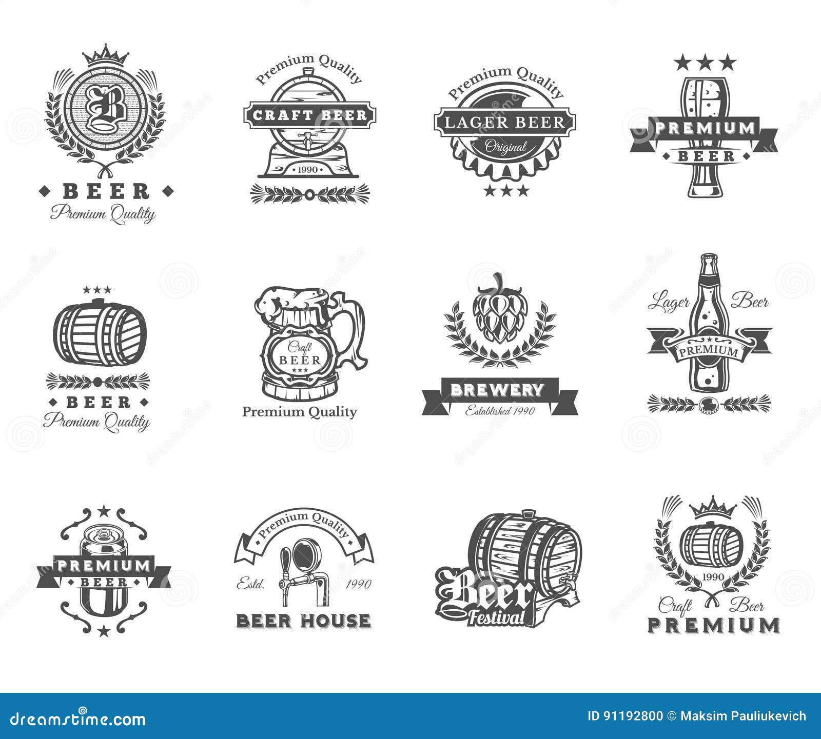 Collection of Retro Beer Emblems, Badges, Stickers Stock Illustration ...
