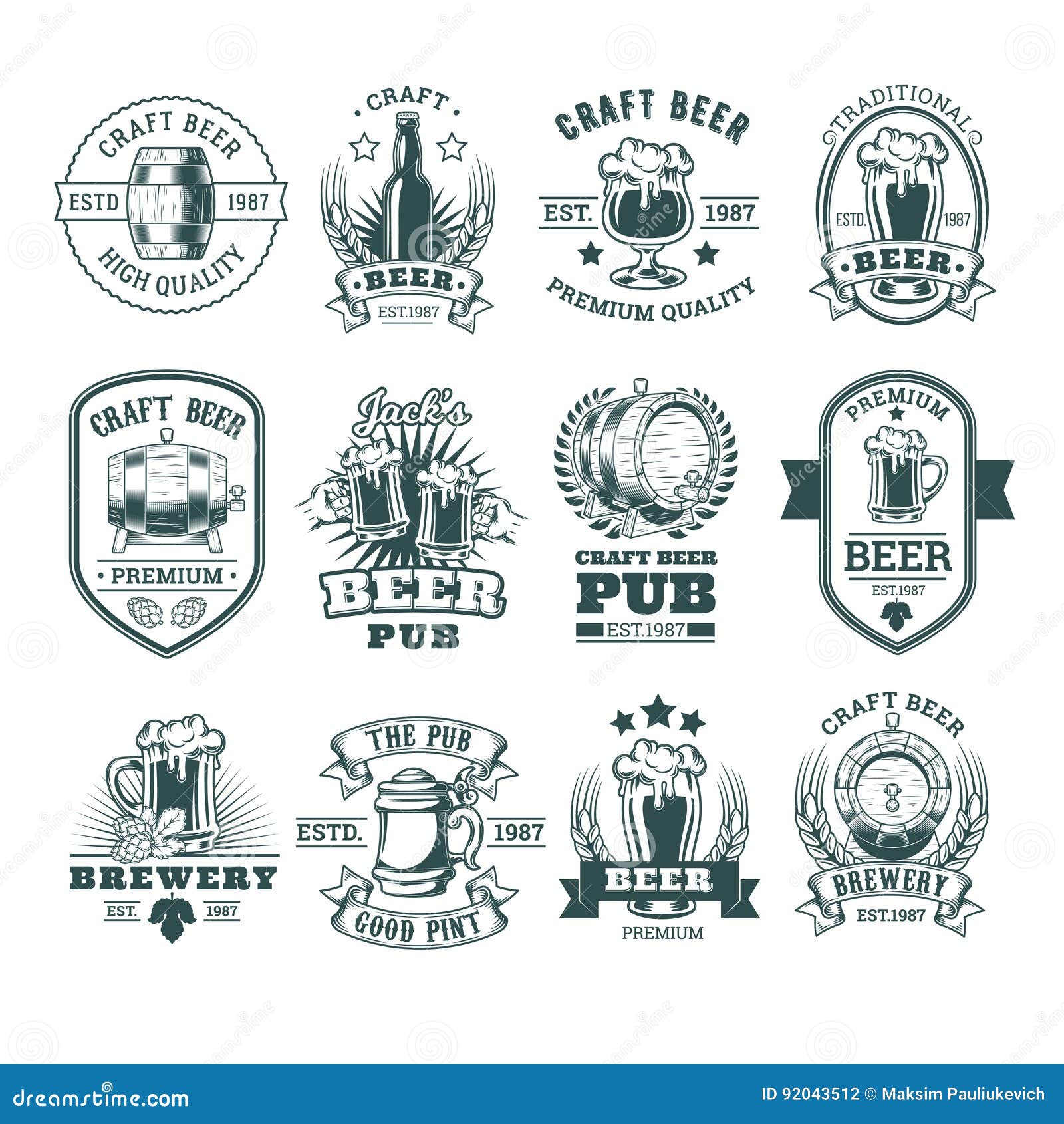 Collection of Retro Beer Emblems, Badges, Stickers Stock Illustration ...