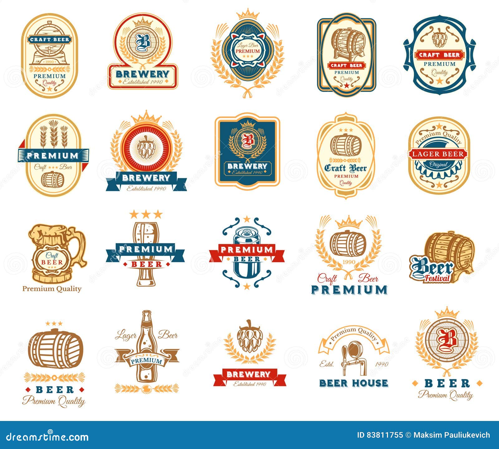Collection of Retro Beer Emblems, Badges, Stickers Stock Vector ...