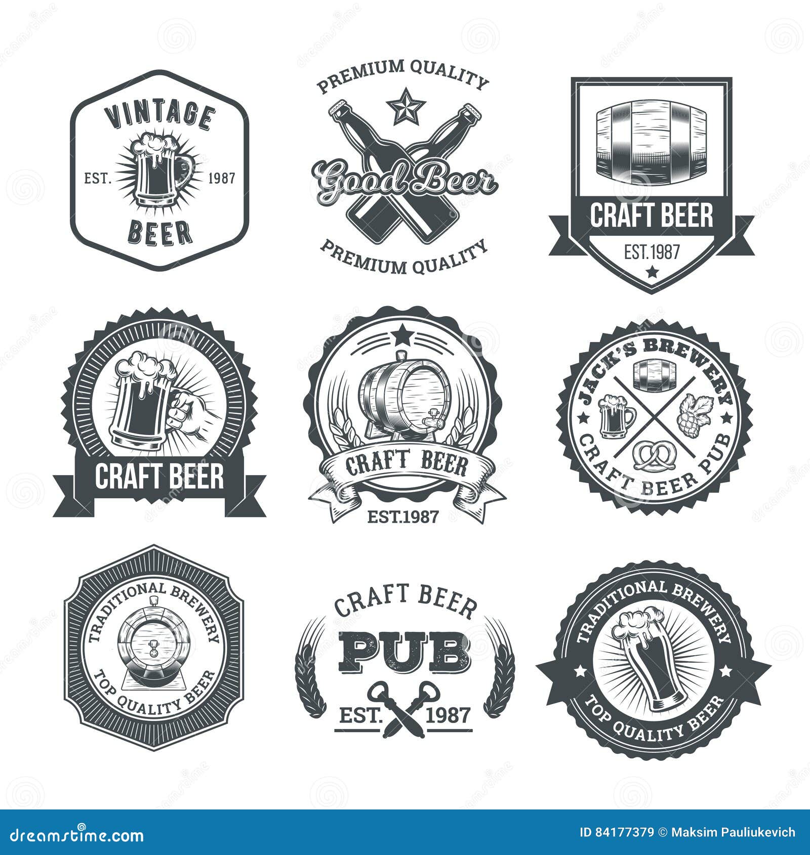 Collection of Retro Beer Emblems, Badges, Stickers Stock Vector ...