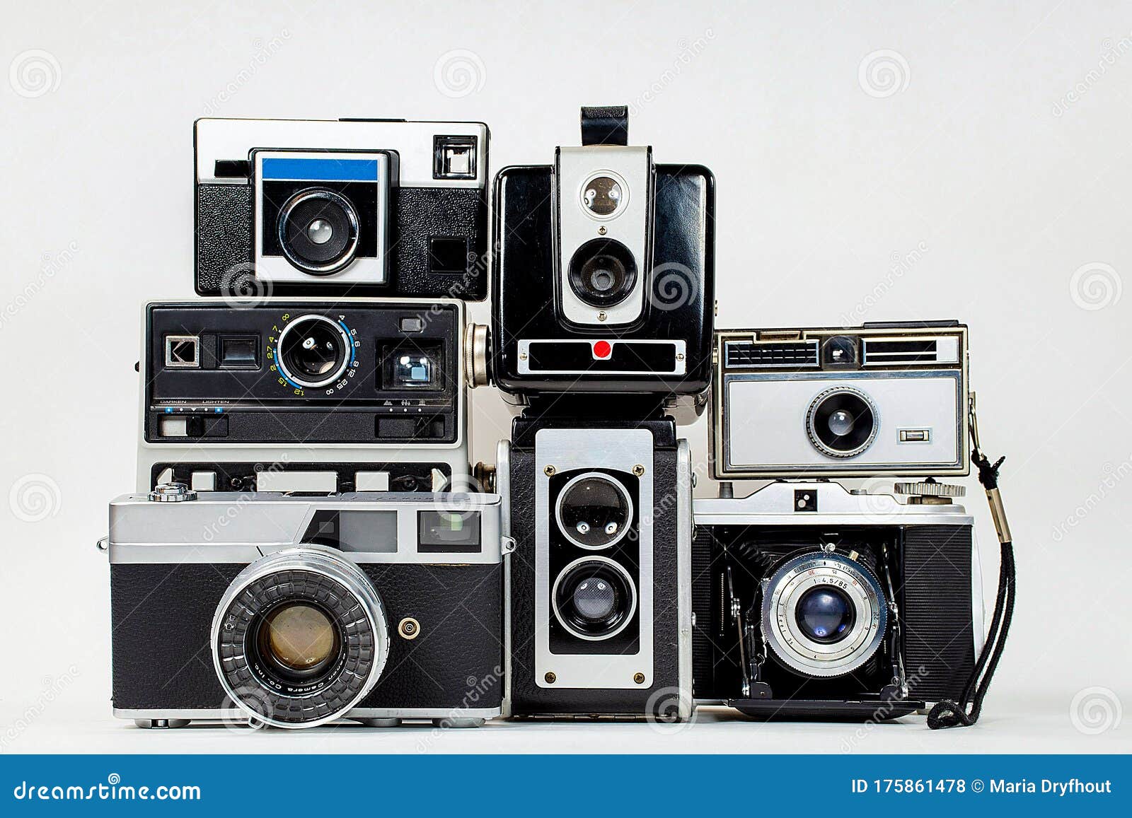 Retro Camera Collection Stack Stock Photo - Image of isolated, stack ...