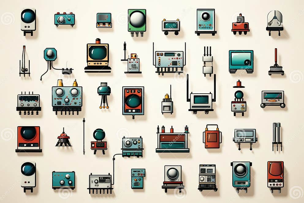 Collection of Retro Futuristic Technology Illustrations Stock ...
