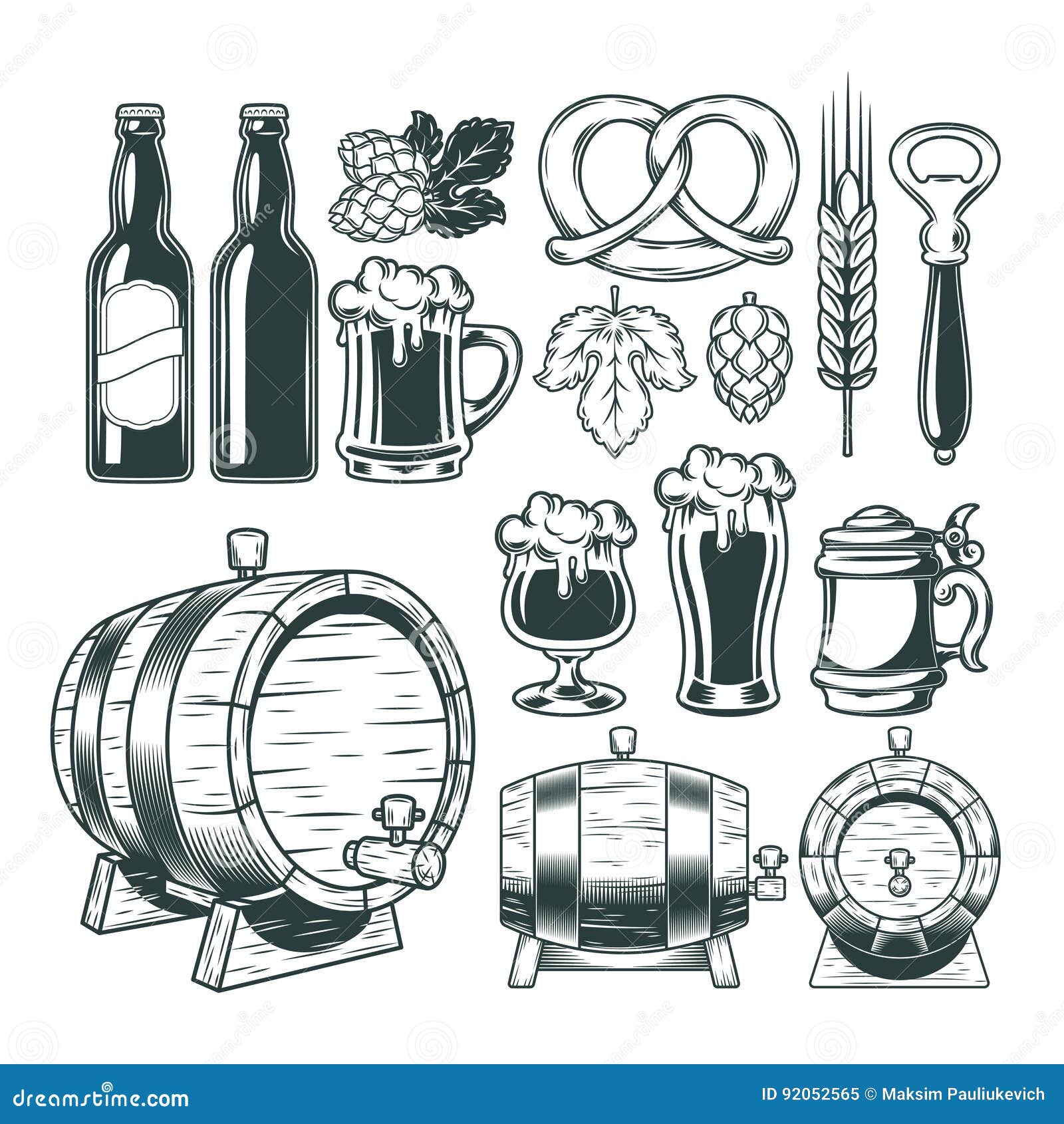 Collection Retro Icons of Beer Isolated on White. Stock Illustration ...