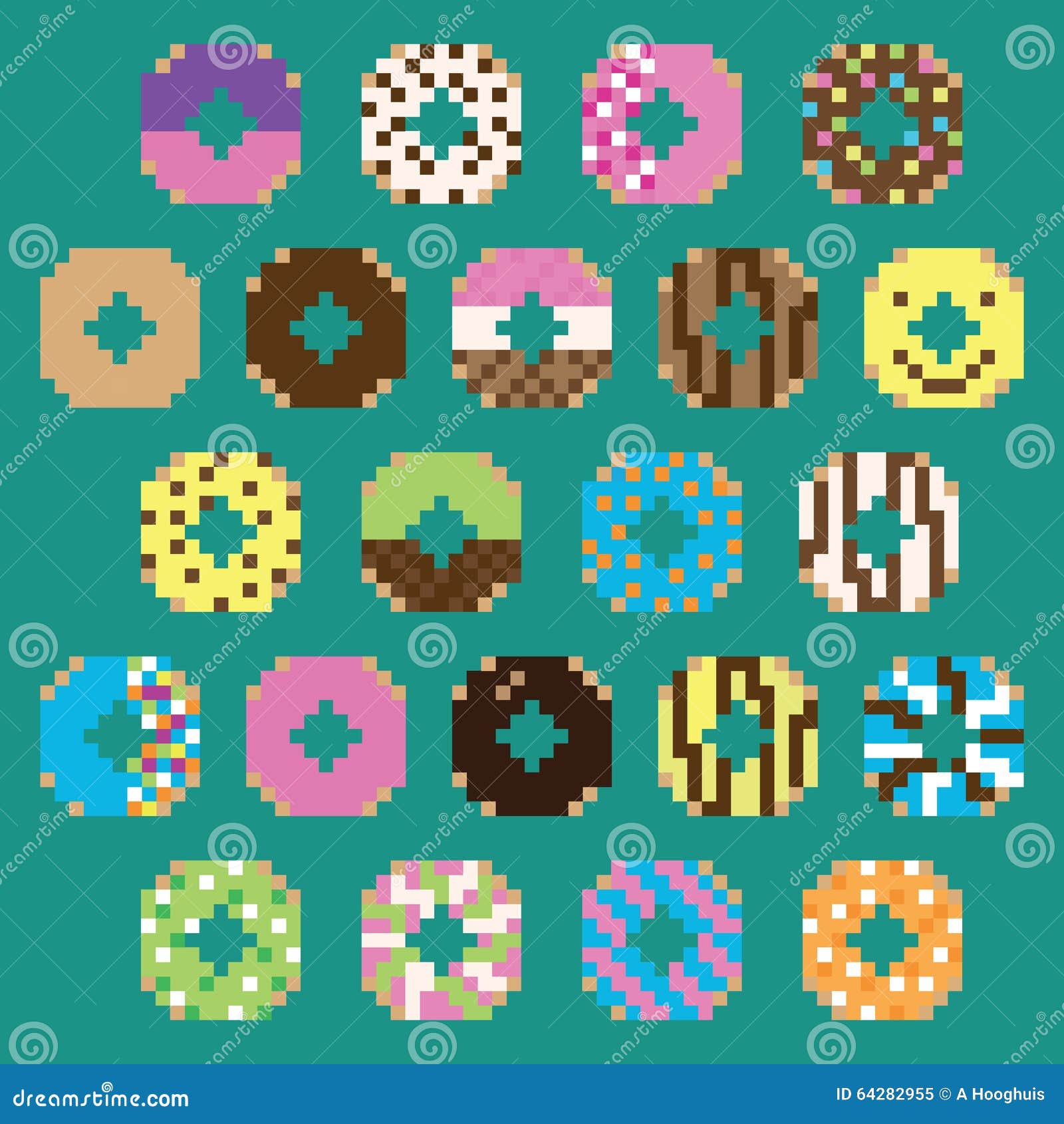 Collection of Retro Pixel Donuts in Vector Stock Vector - Illustration ...