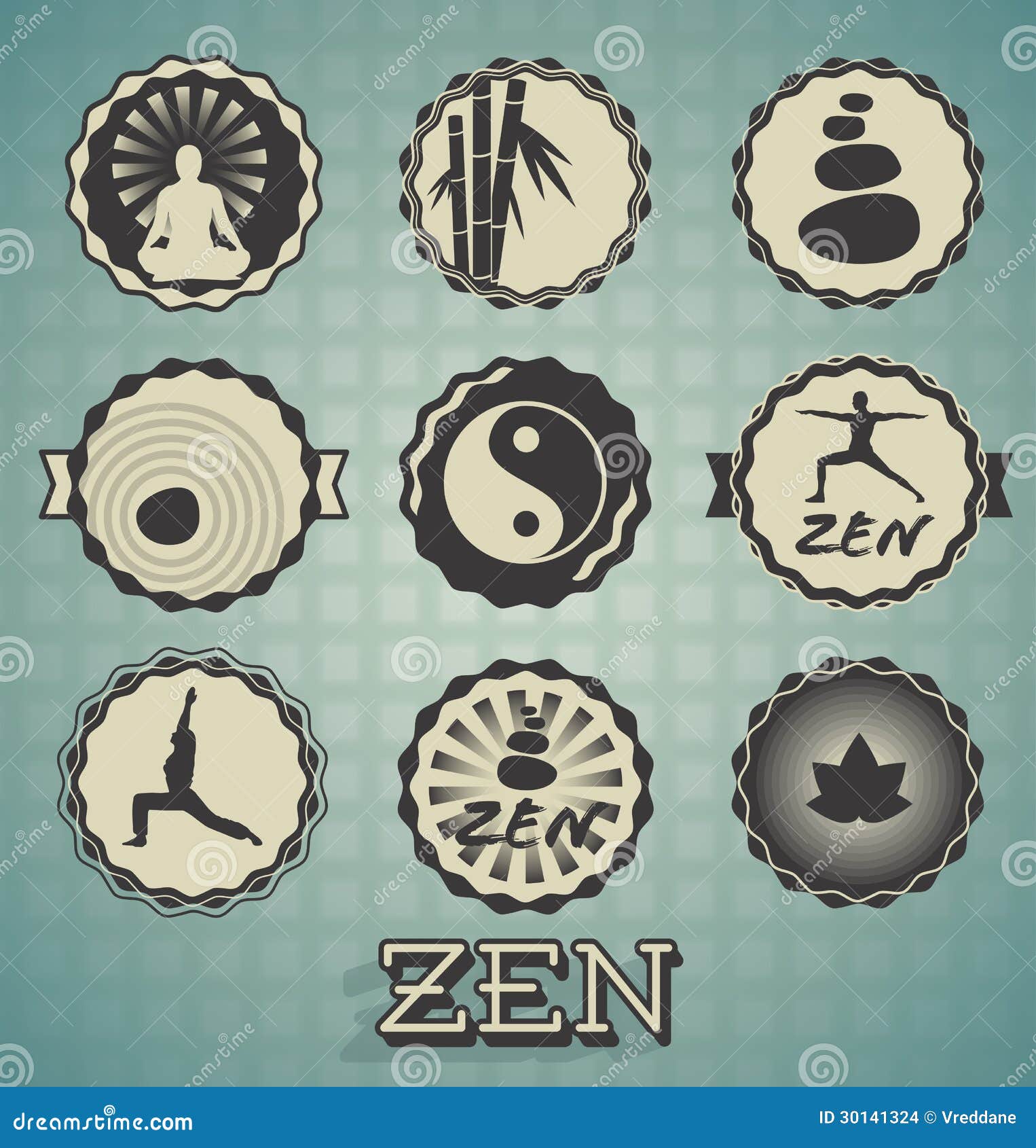 Retro Zen Labels and Icons stock vector. Illustration of icons - 30141324