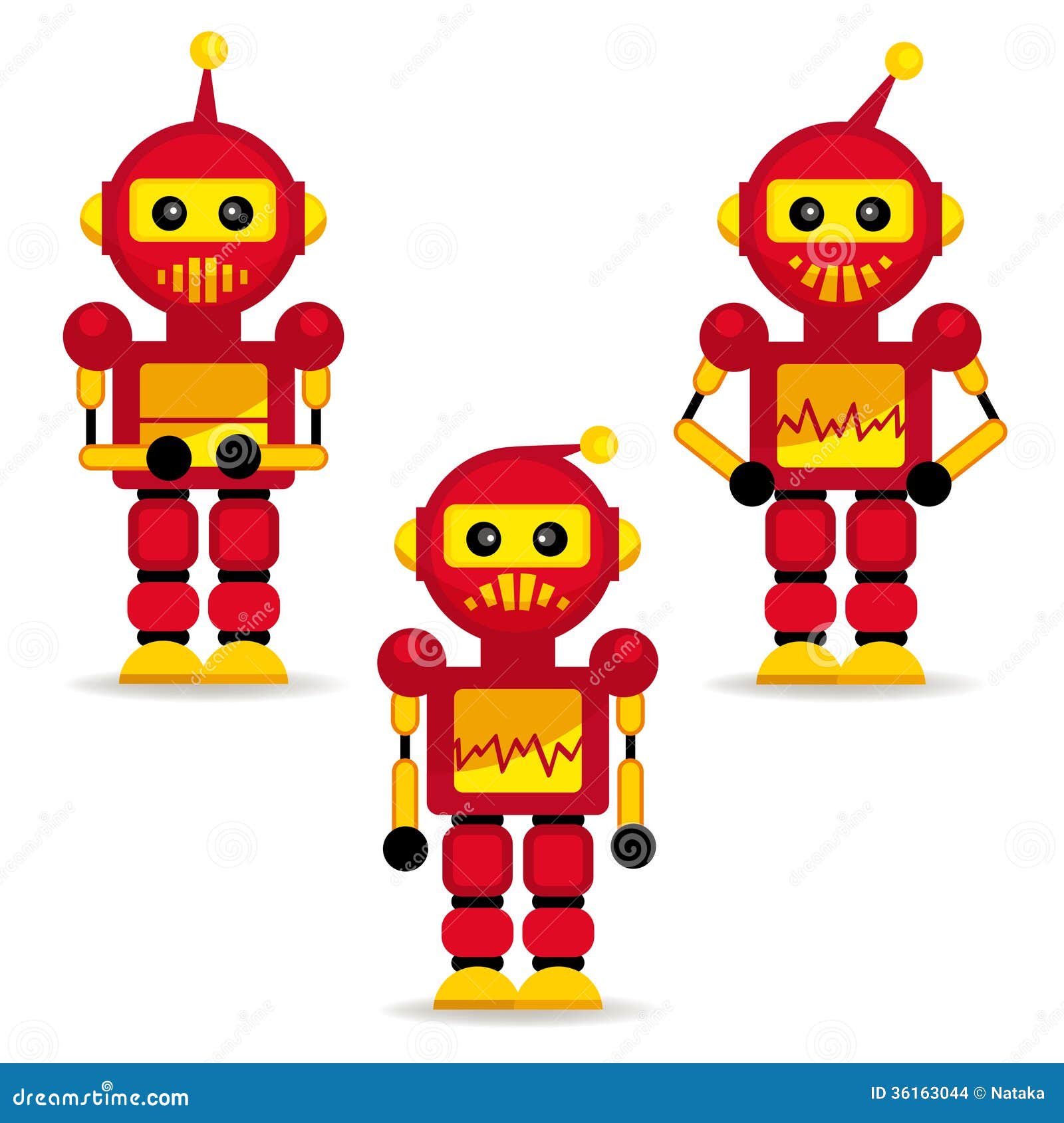 Collection Robots in Action Stock Vector - Illustration of funny ...
