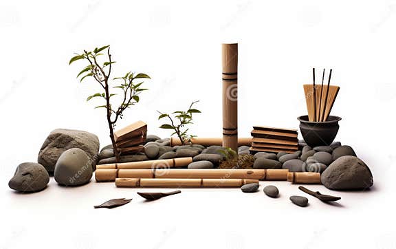 A Collection of Rocks, Bamboo Sticks, and Plants Stock Image - Image of ...