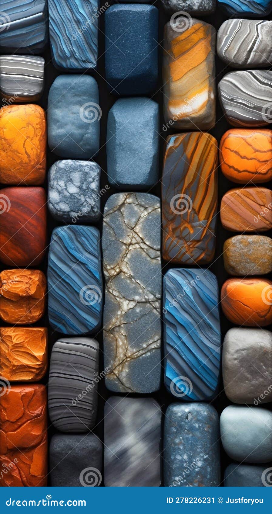 Collection of Rocks in Different Colors, Arranged in Grid-like ...