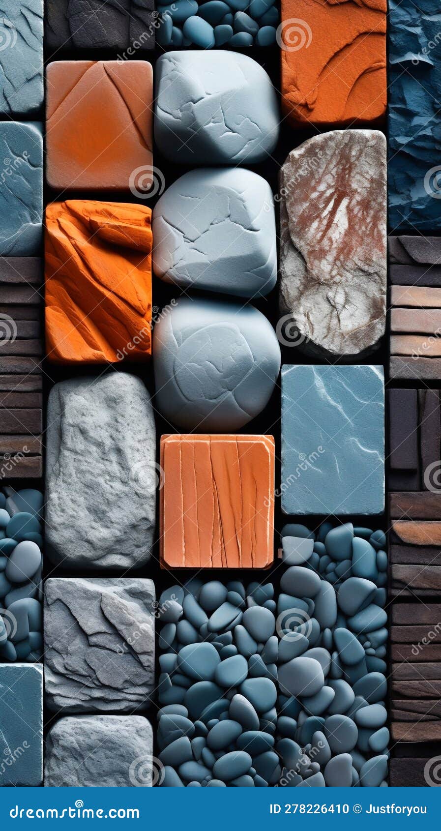 Collection of Rocks in Different Colors, Arranged in Grid-like ...