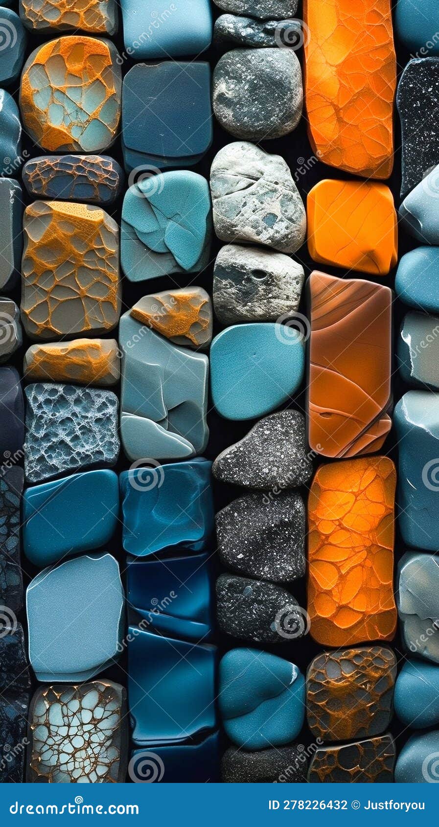 Collection of Rocks in Different Colors, Arranged in Grid-like ...